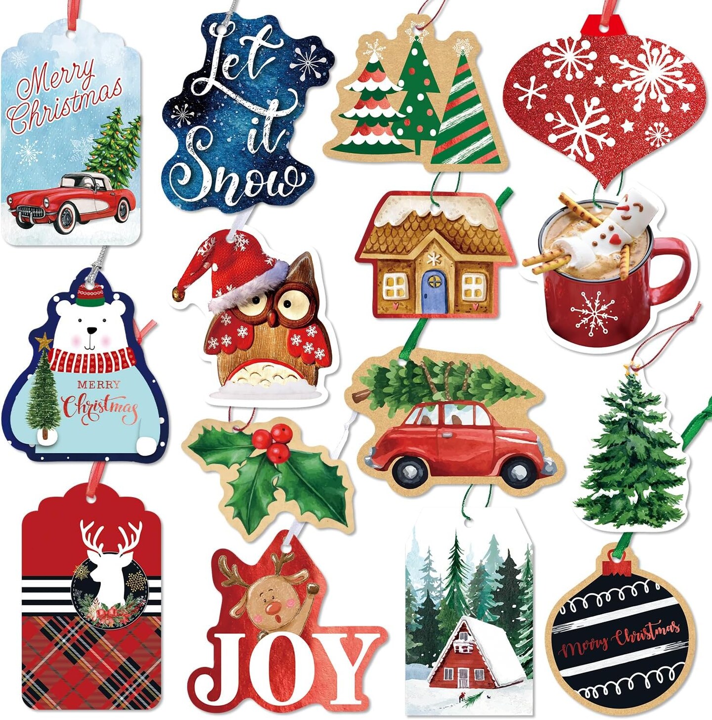 Christmas Tags for Gifts with Untied String 60 Count(15 Assorted ...
