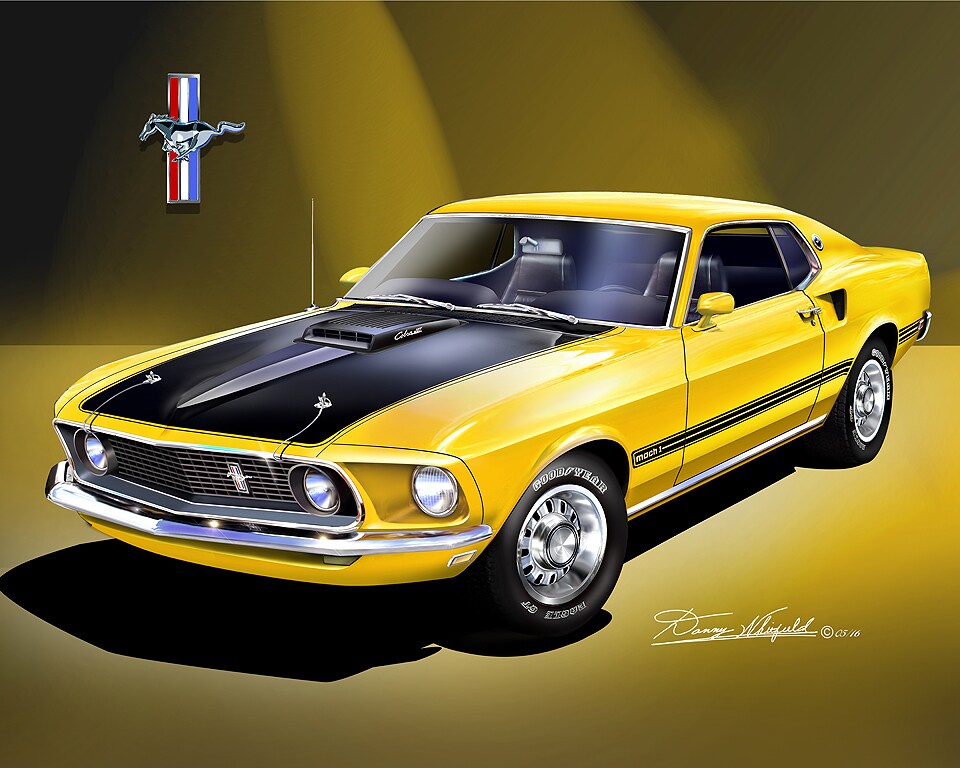 1969 Mustang Mach 1 - School Bus Yellow | Car Art Prints by Danny ...