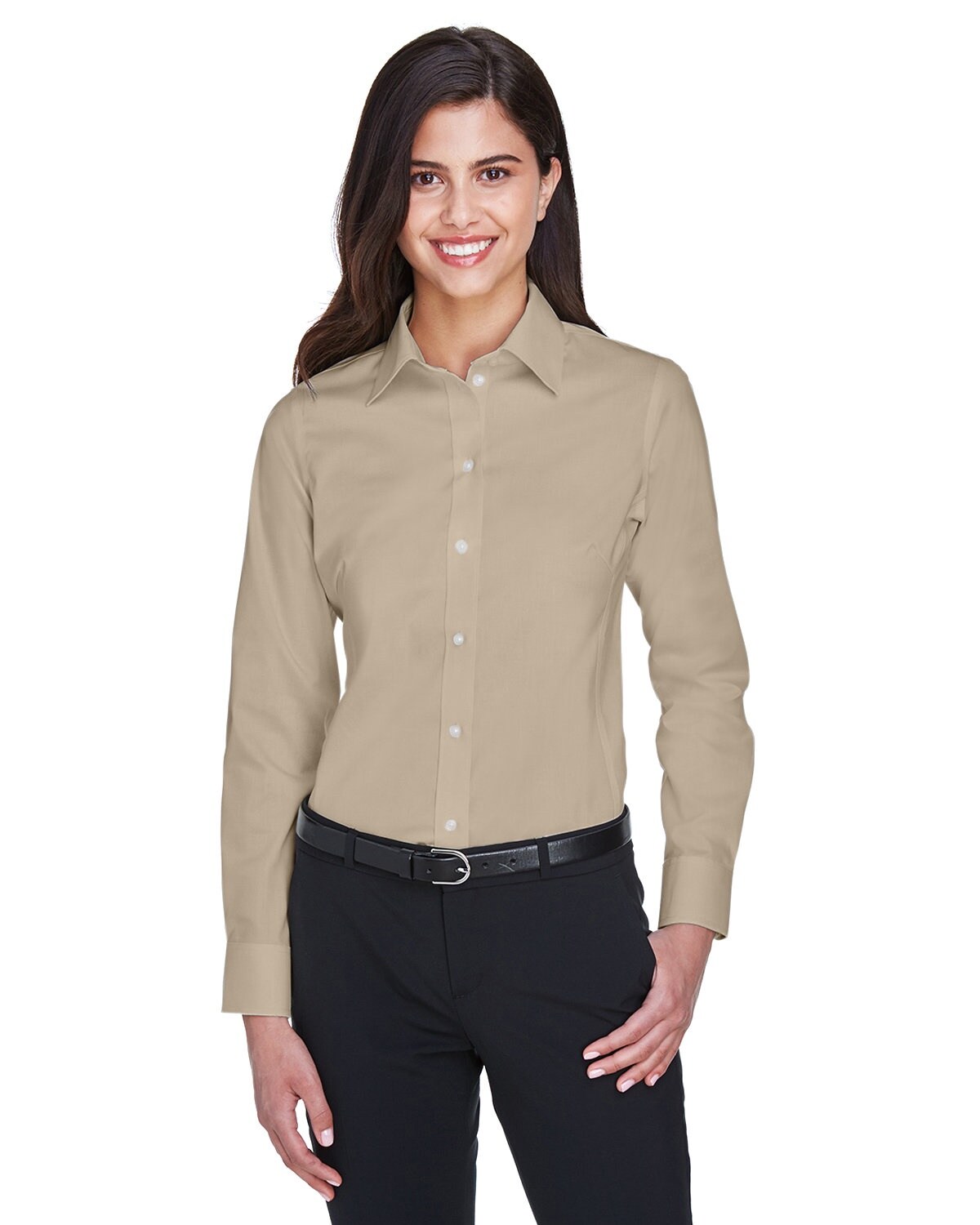 Devon & Jones® Ladies Crown Collection Solid Stretch Twill Woven Shirt ...