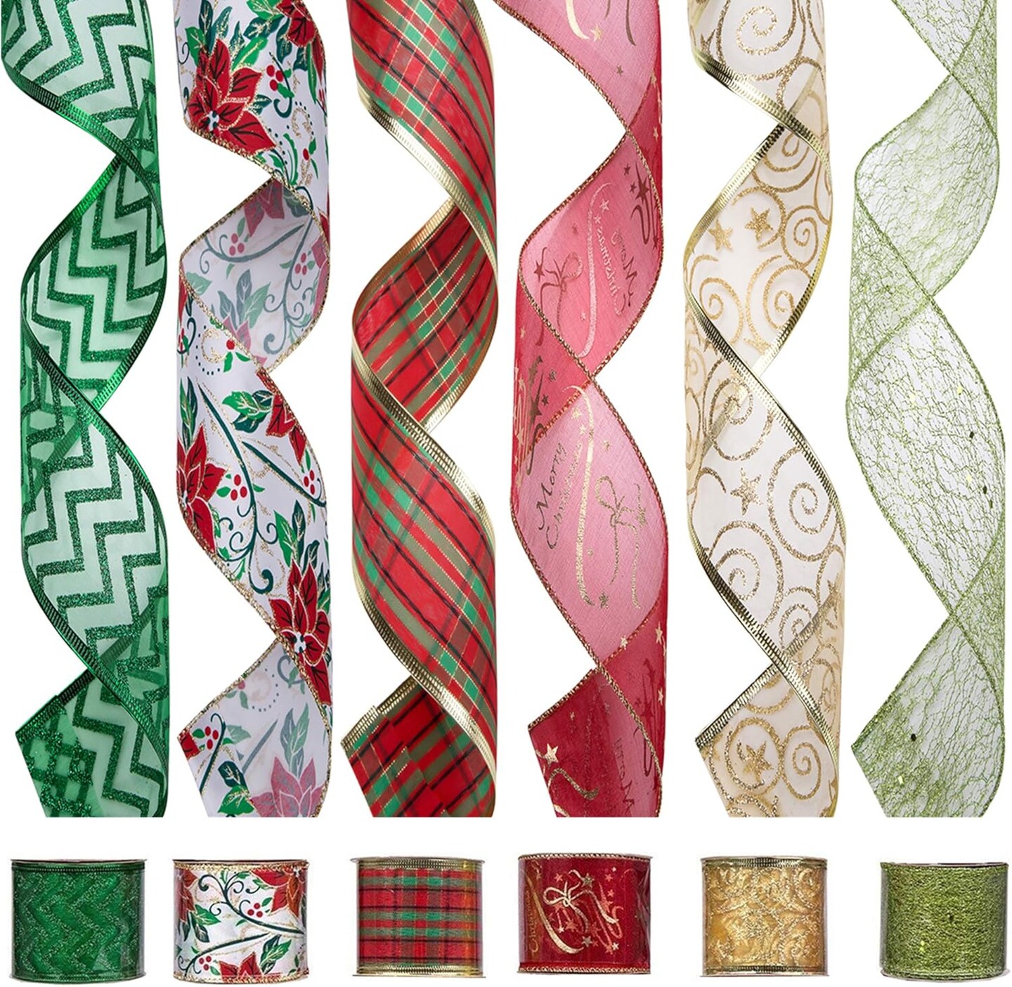 Wired Christmas Ribbon, Assorted Organza Swirl Sheer Glitter Crafts ...