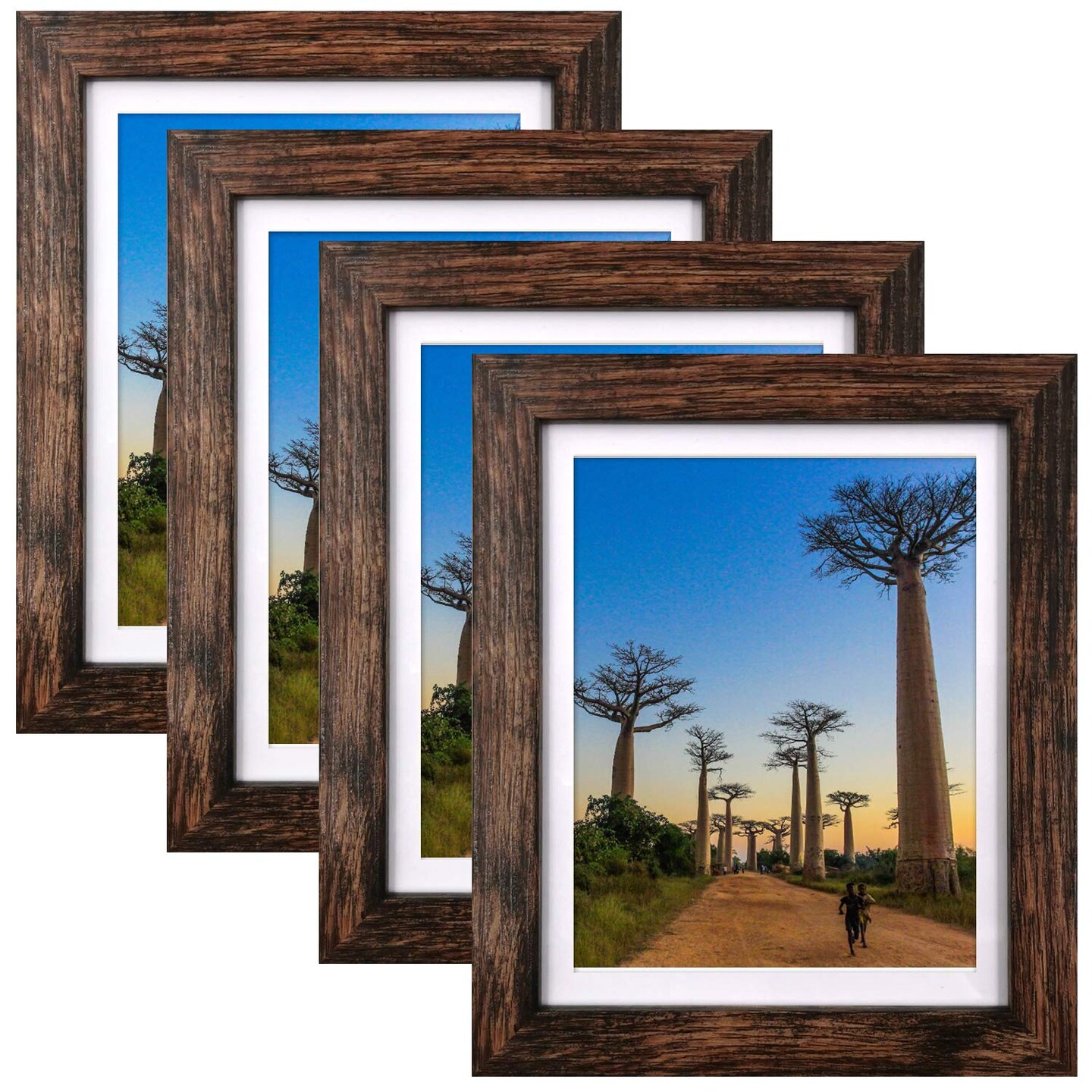 8x10 Picture Frames Rustic Brown with Mat Photo Frames 4 Packs for ...