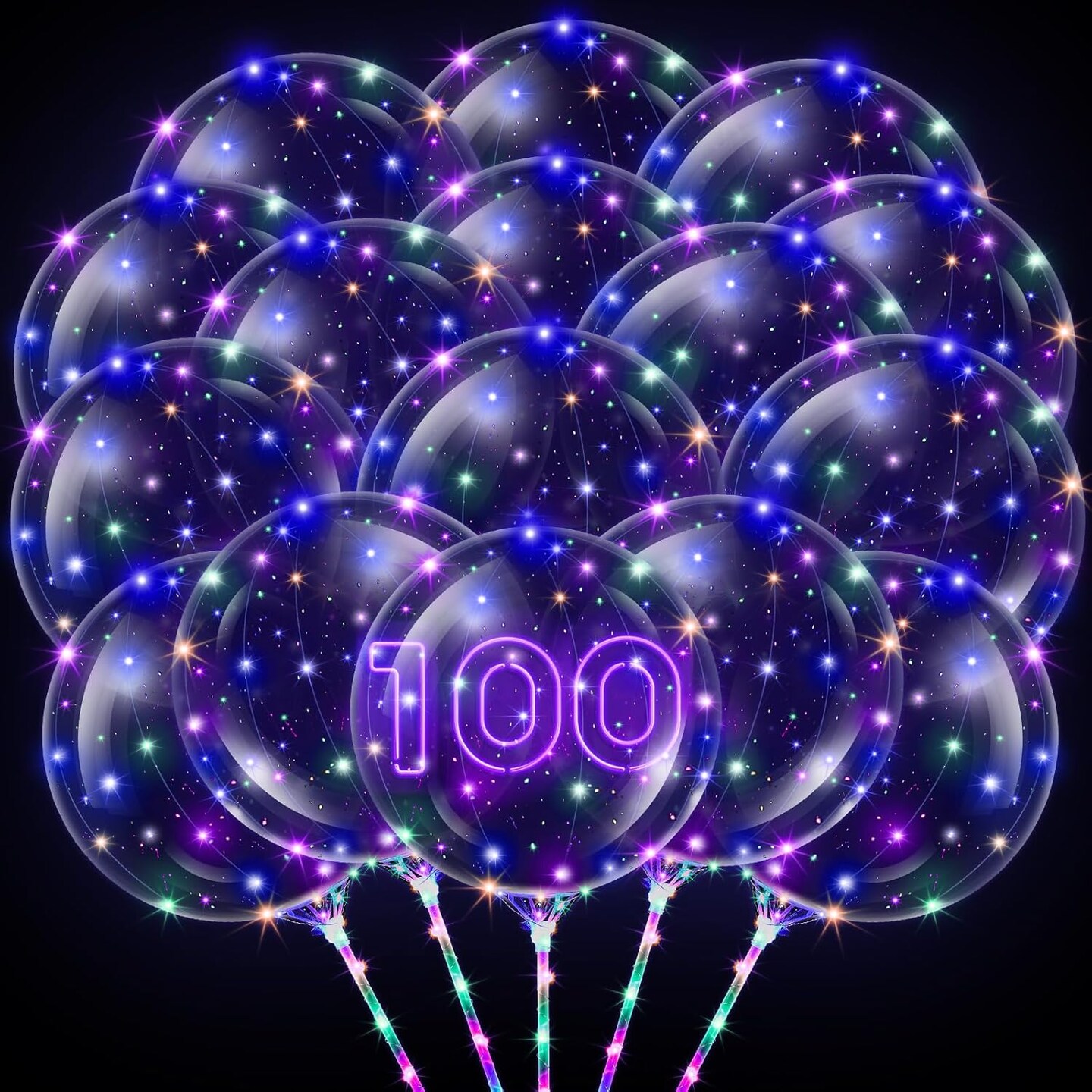 100 Pcs LED Balloons 20 Inches LED Bobo Light Flashing Glow Clear ...