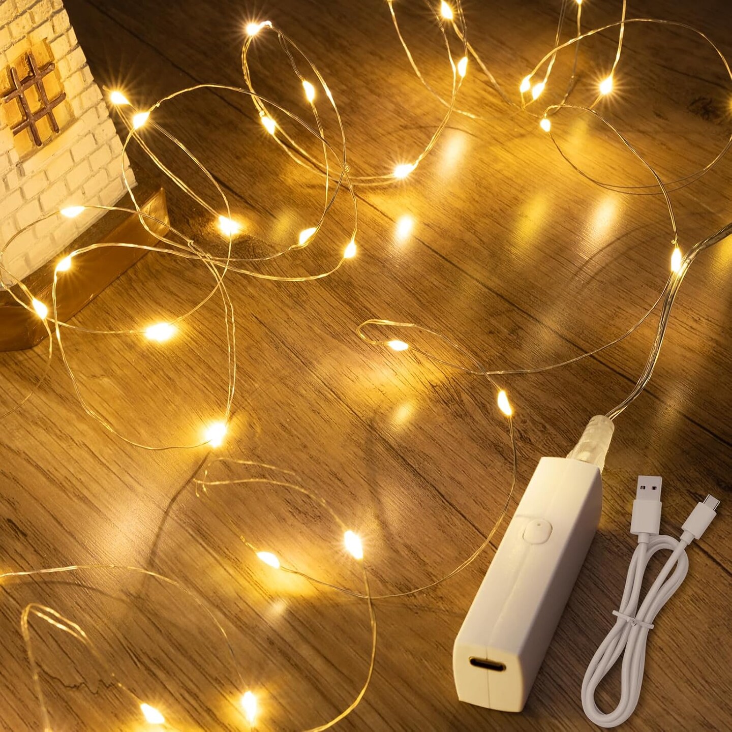 32FT(16FT*2) Lipstick Rechargeable Fairy Lights, Twinkle Lights Battery ...