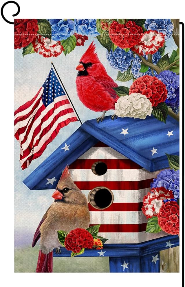 4th of July Cardinal Bird Garden Flag 12x18 Vertical Double Sided Red ...