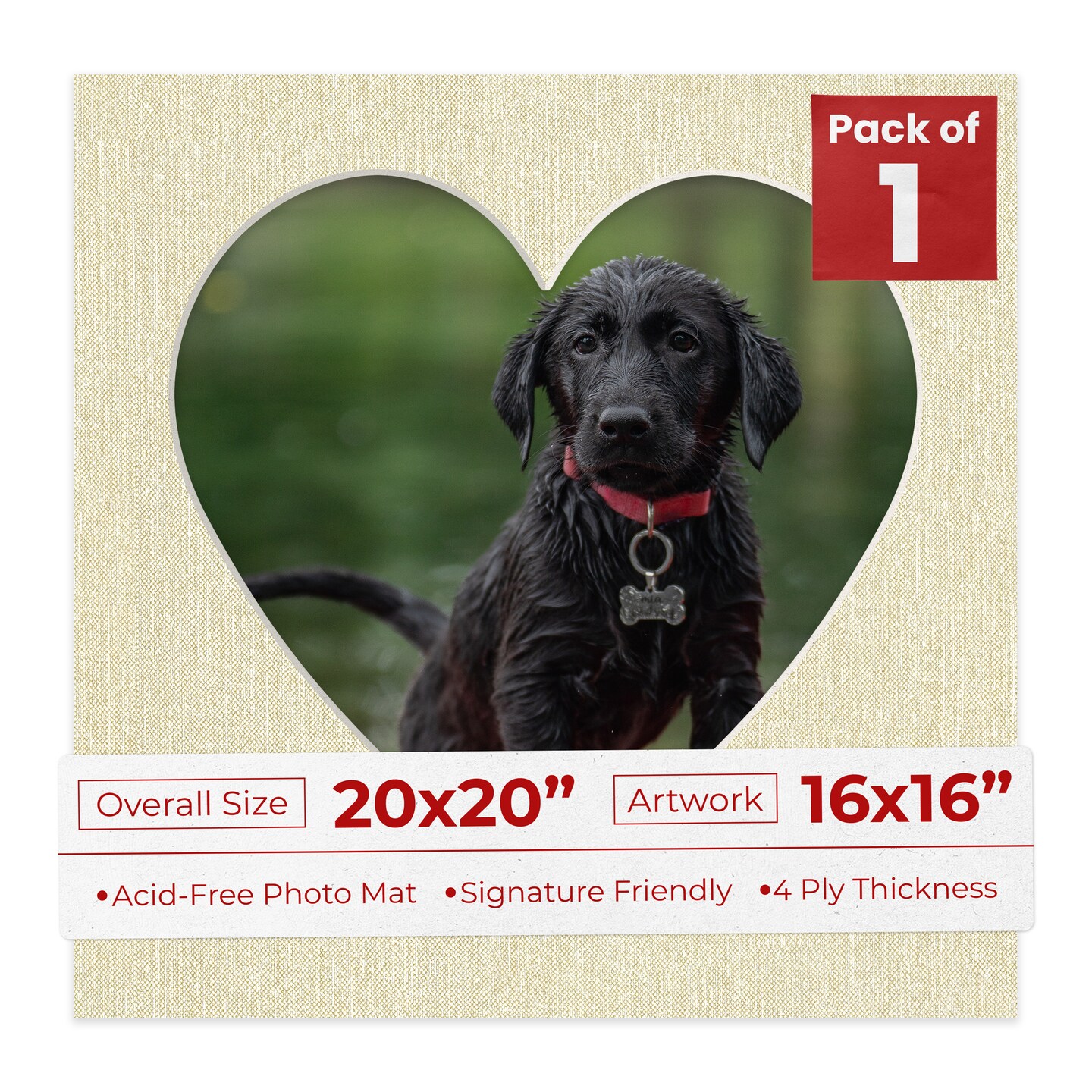 Off White Canvas Mat Board for 20x20 Frames - Heart Opening for 16x16 ...