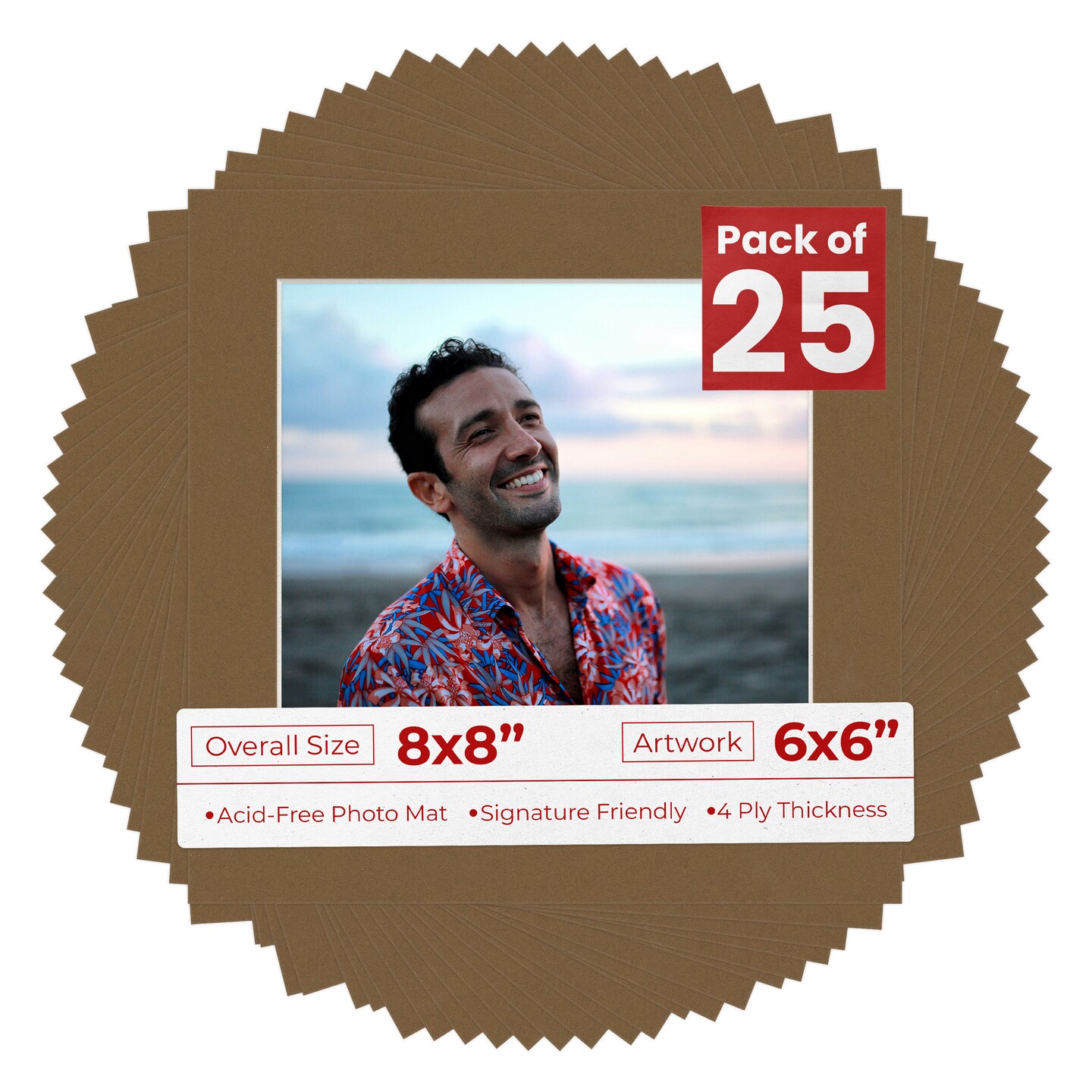 Aged Oak Brown Mat Board for 8x8 Frames - Fits 6x6 Photos, Color: Brown ...