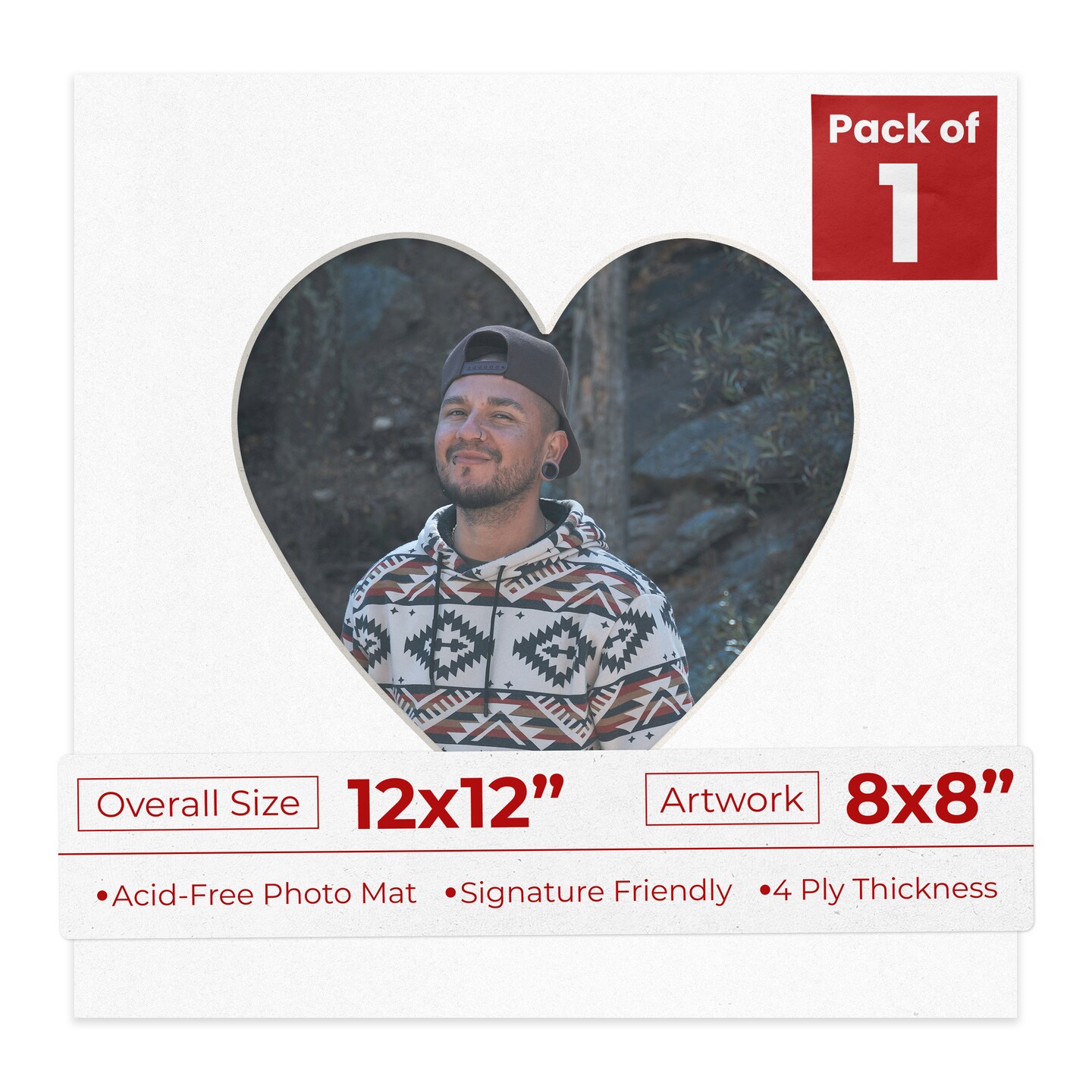 White with Black Core Mat Board for 12x12 Frames - Heart Opening for ...