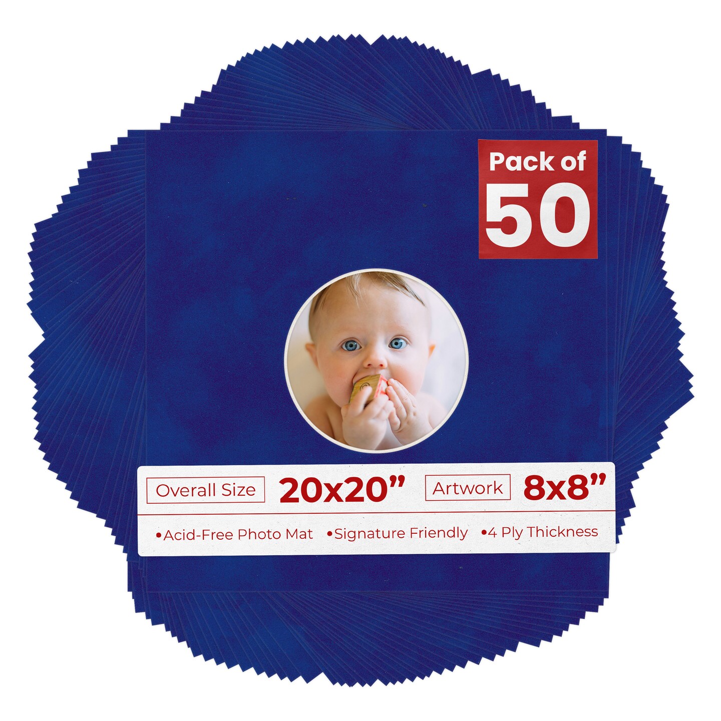 Royal Blue Suede Mat Board for 20x20 Frames - Circle Opening for 8x8 ...