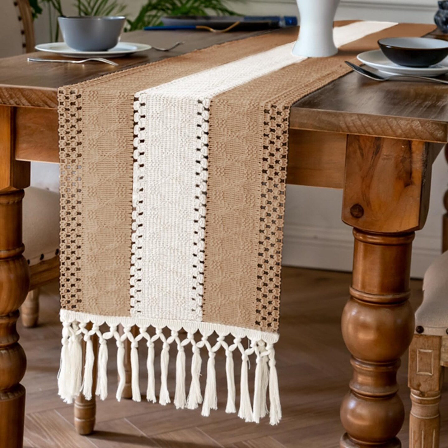 Boho Table Runner with Tassels 48 Inches Long Brown Beige | Michaels