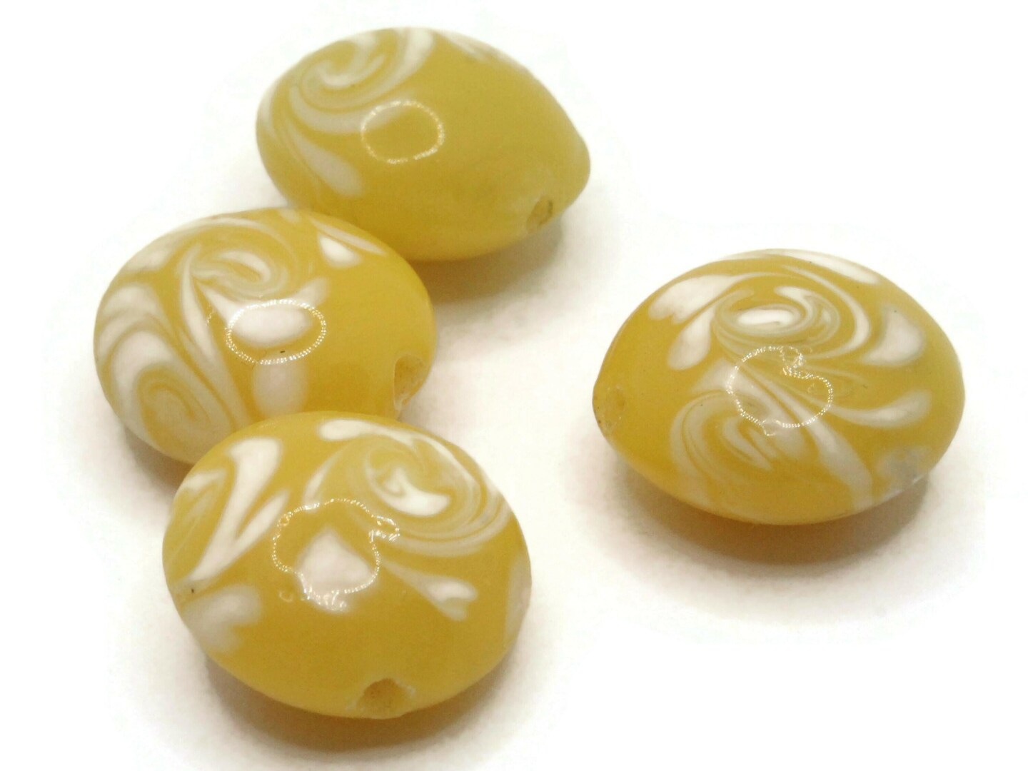 4 16mm Yellow and White Lampwork Glass Puffed Coin Beads | Michaels