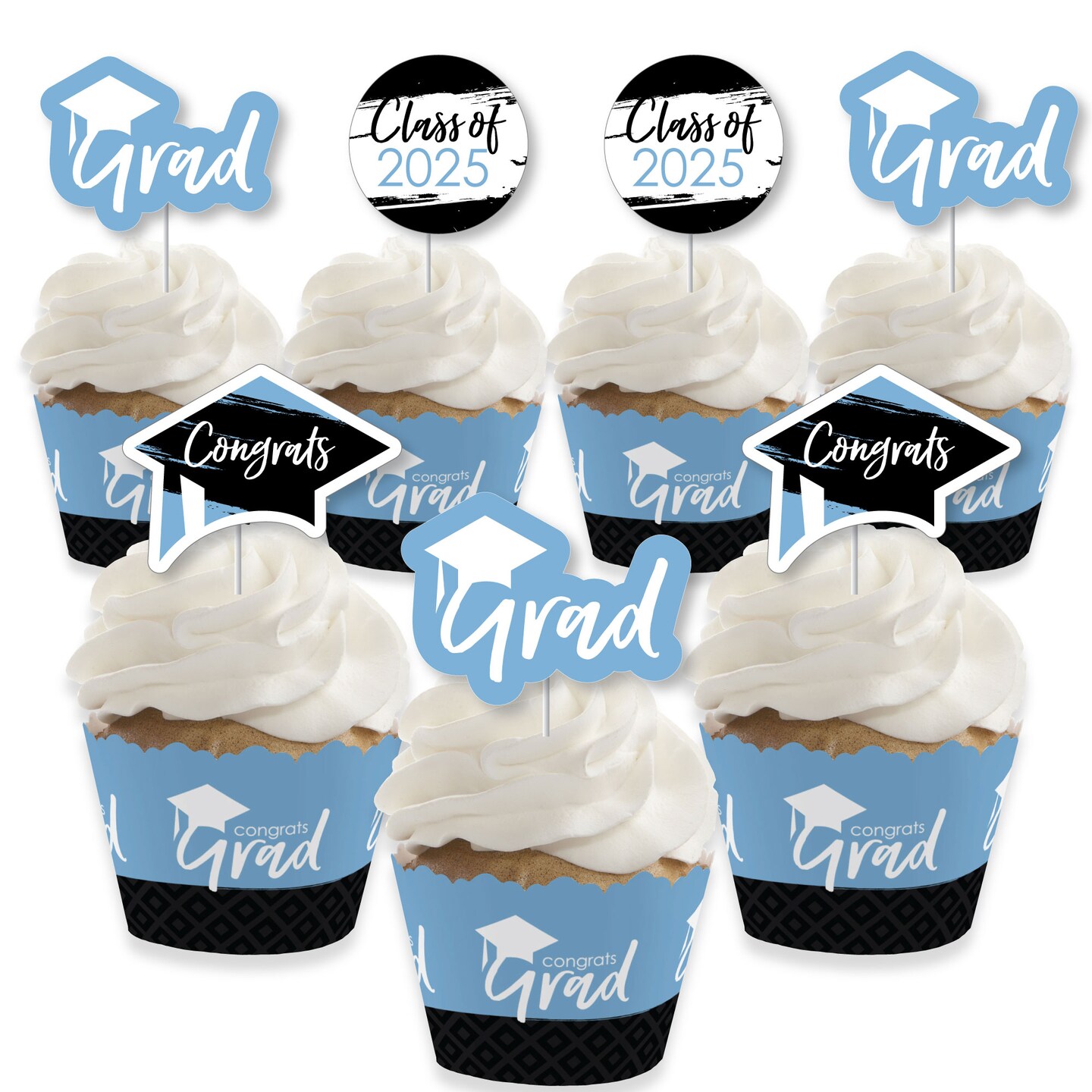 Big Dot of Happiness 2025 Light Blue Graduation Cupcake Decoration ...