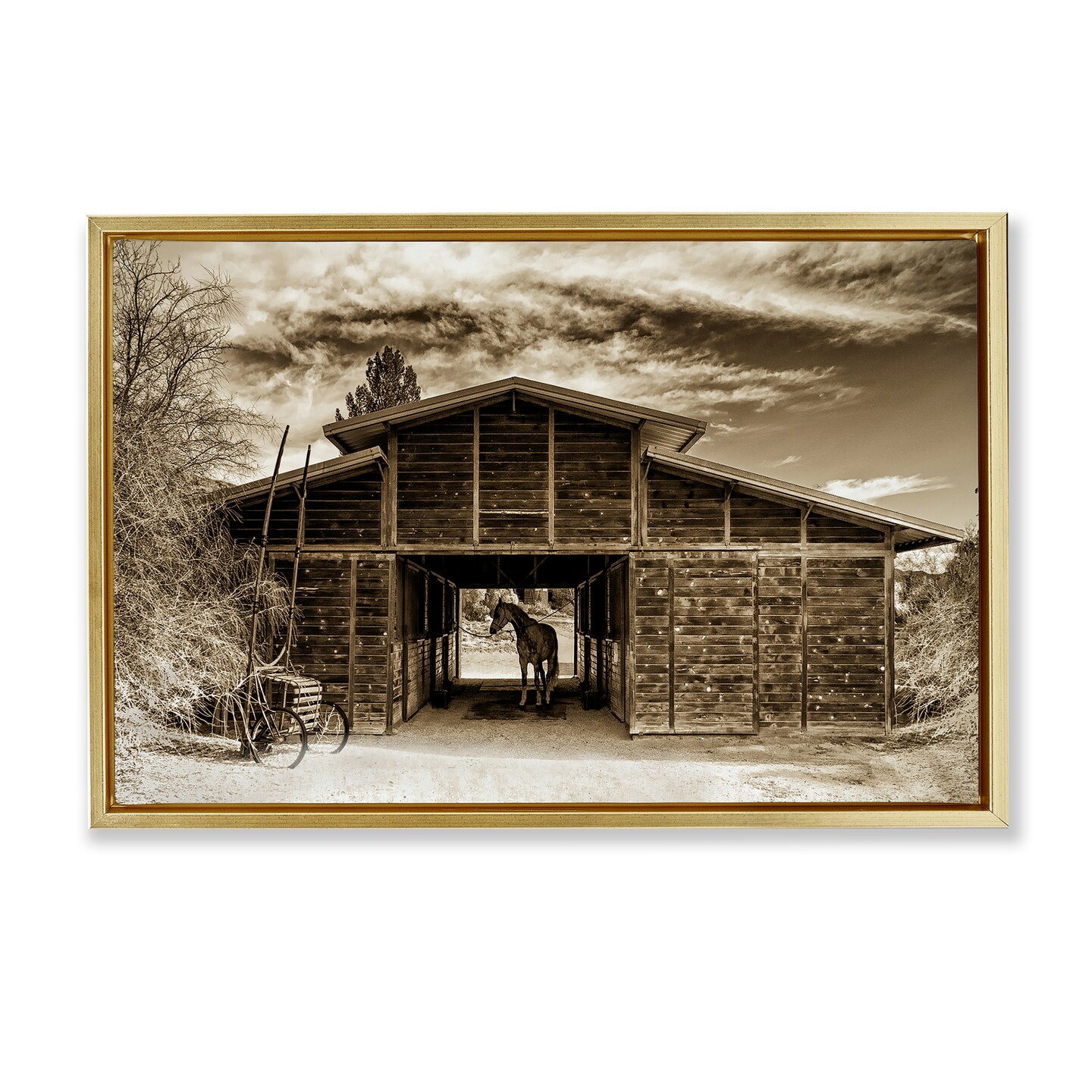 Stupell Industries Horse Waiting To Ride Floating Frame By Jerry Cowart ...