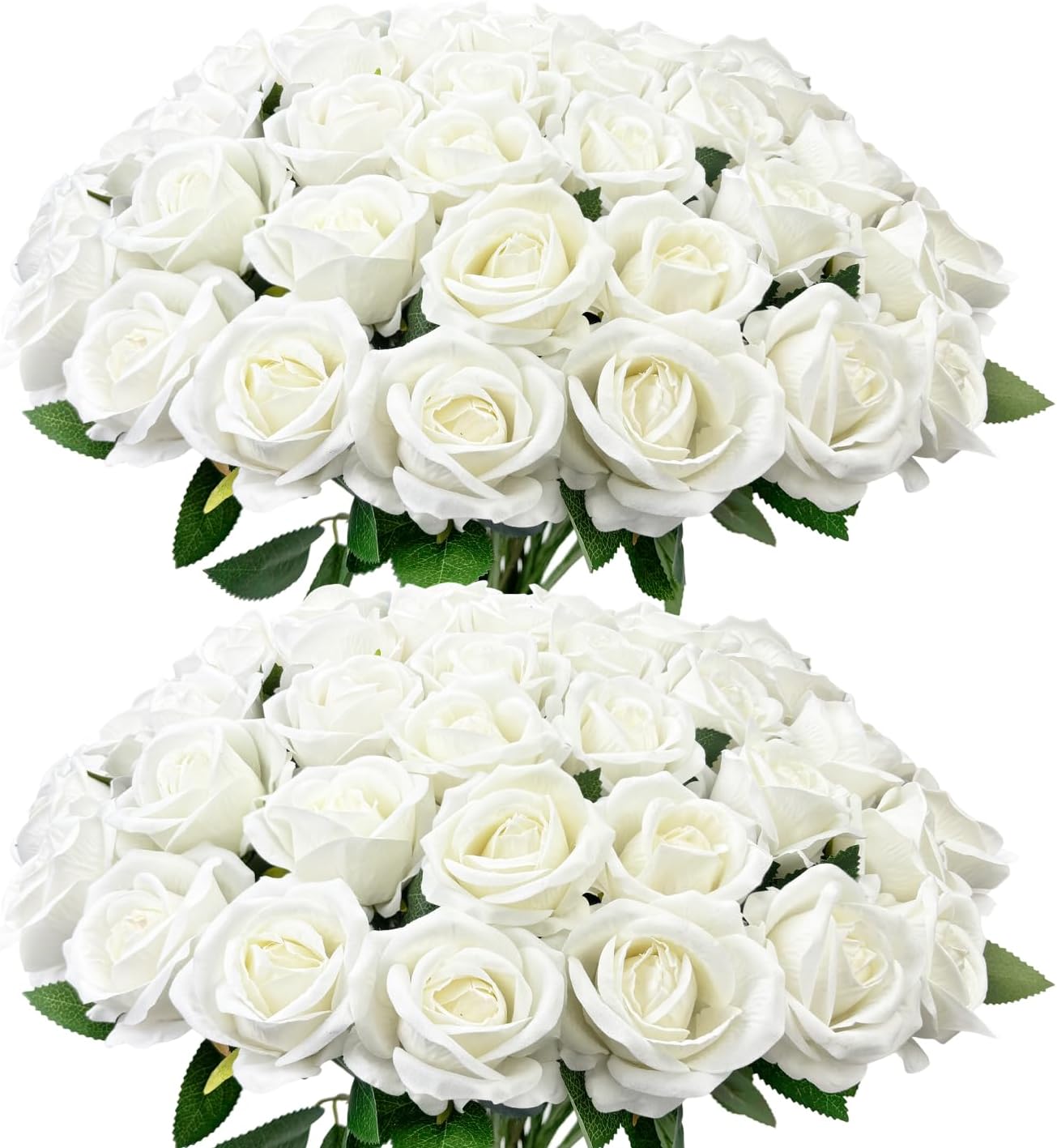 Fake Velvet Silk White Roses with Long Stems Realistic Bouquet for ...
