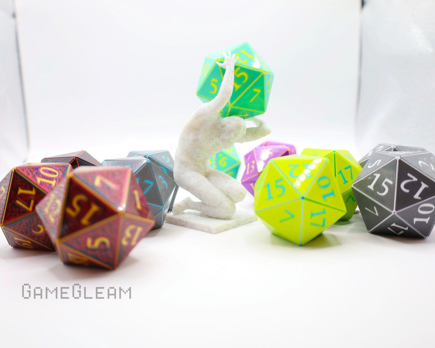 Atlas Statue Holding a D20 - 4 inch marble color and pick your die ...