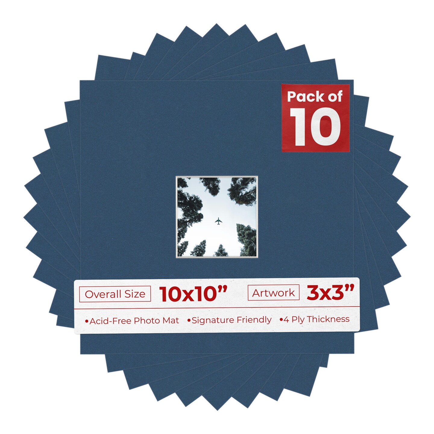 Ink Blue Mat Board for 10x10 Frames - Fits 3x3 Photos, Color: Blue ...
