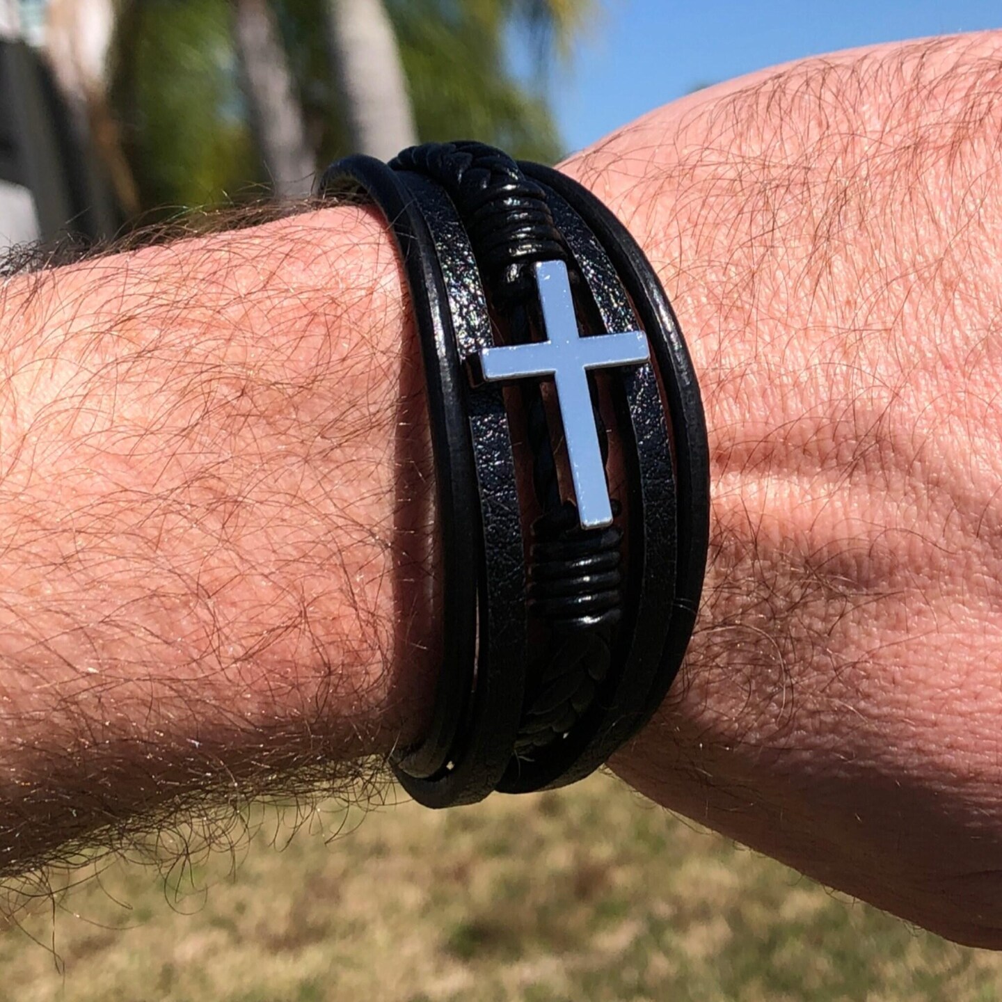 Magnetic Clasp Genuine Leather Cross Bracelet, Free Gift Box, Christian ...