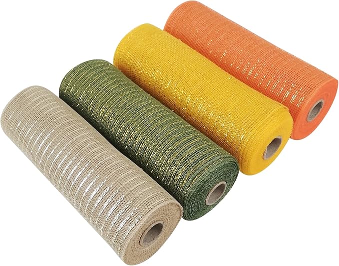 4 rolls of Thanksgiving poly mesh ribbon, fall wired edge ribbon, 10 ...