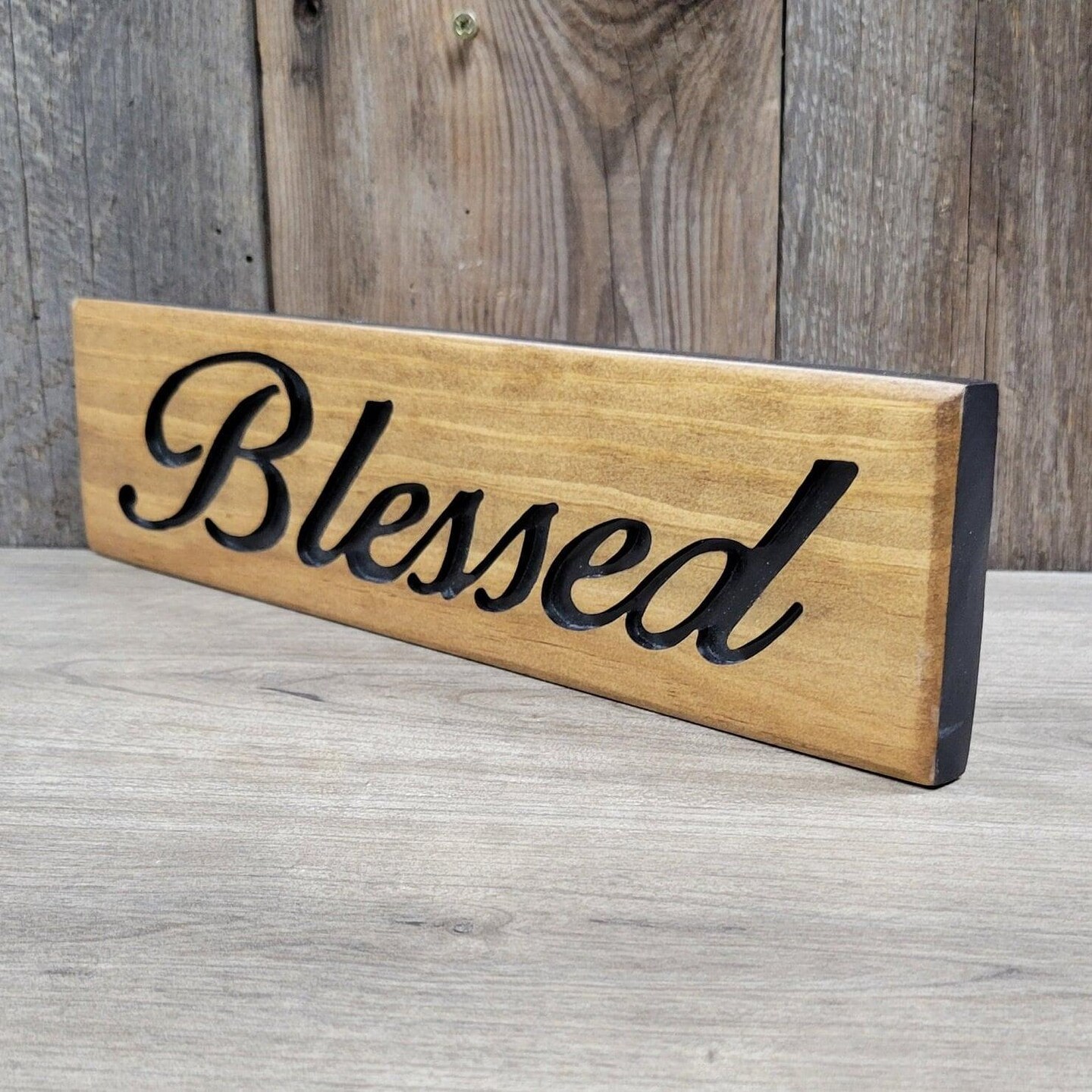 Rustic Blessed Carved Wooden Sign, for Fireplace Mantle, Home Wall ...