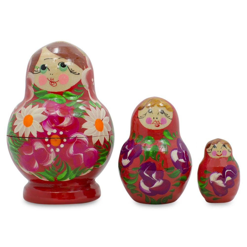 Set of 3 Floral Red Miniature Nesting Dolls 3.5 Inches | Michaels