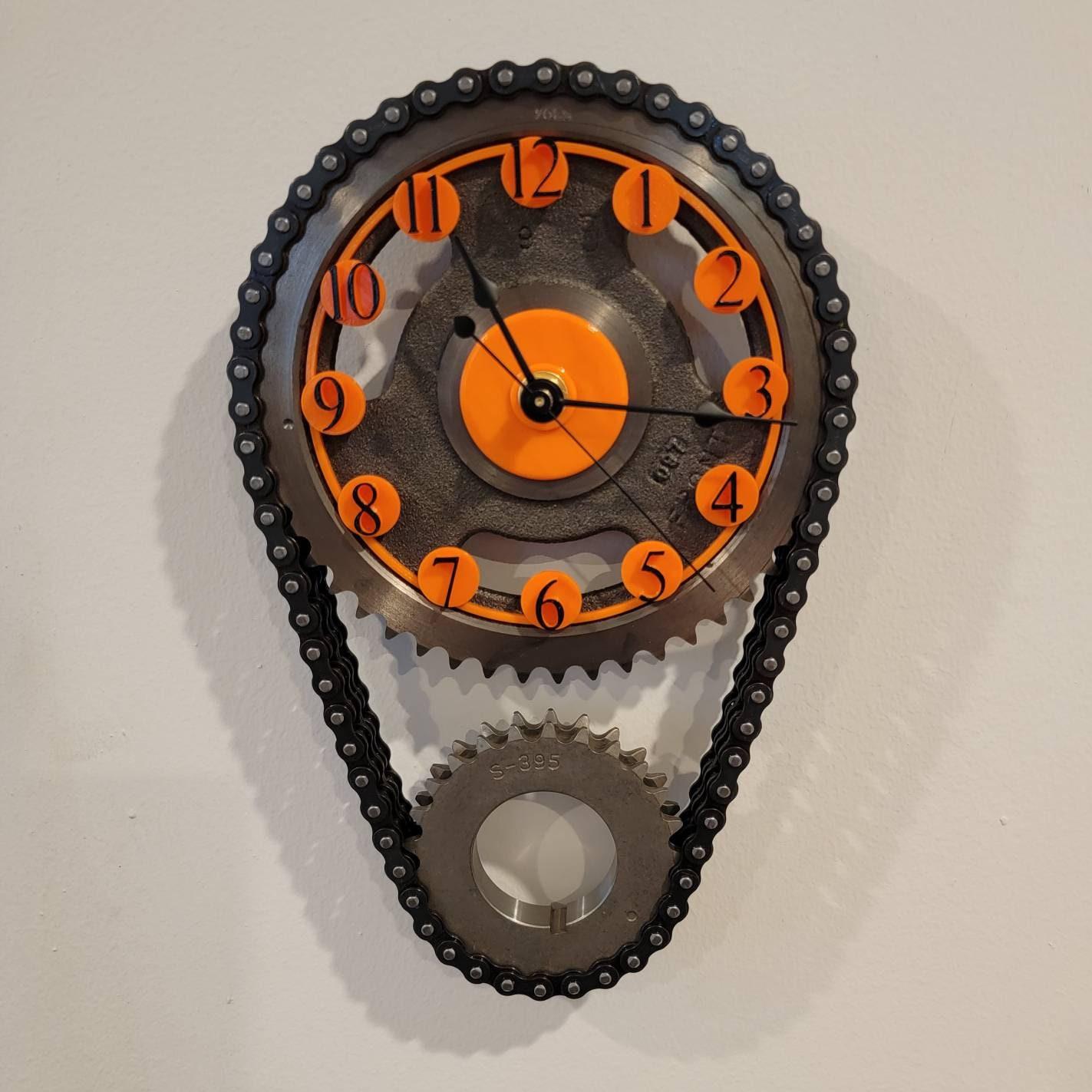 Gear Wall Clock, timing chain clock, made with Chevy big block timing ...