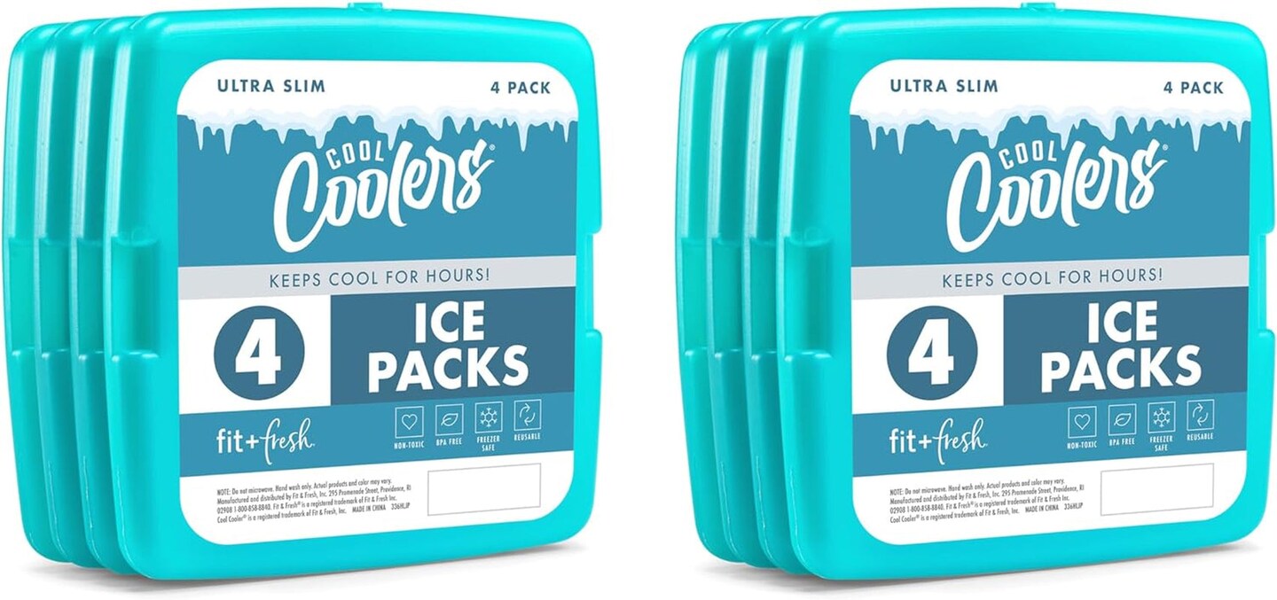 Cool Coolers by 4 Pack Slim Ice Packs, Quick Freeze Space Saving ...