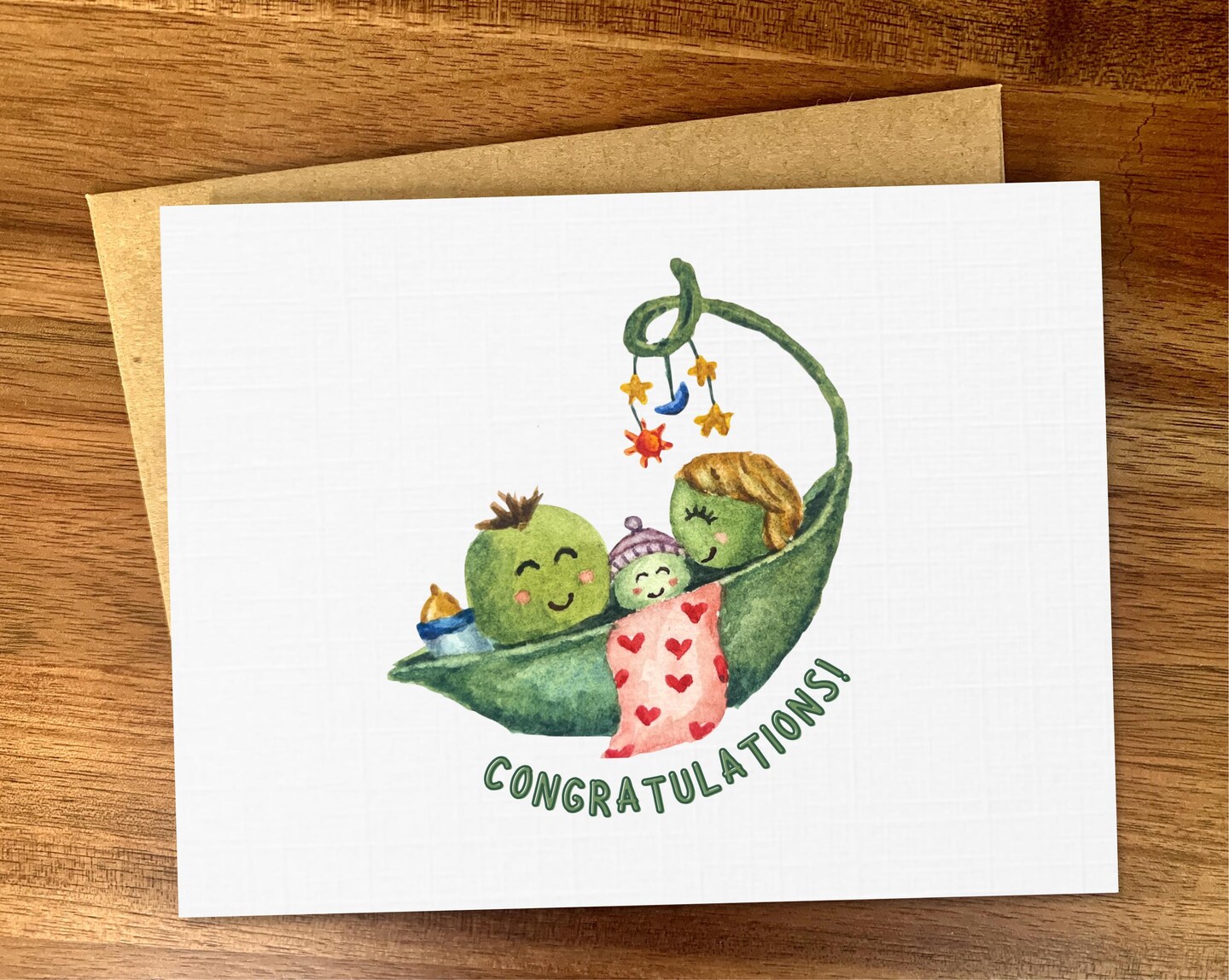 Sweet peas new baby card, Three peas in a pod baby shower gift card ...