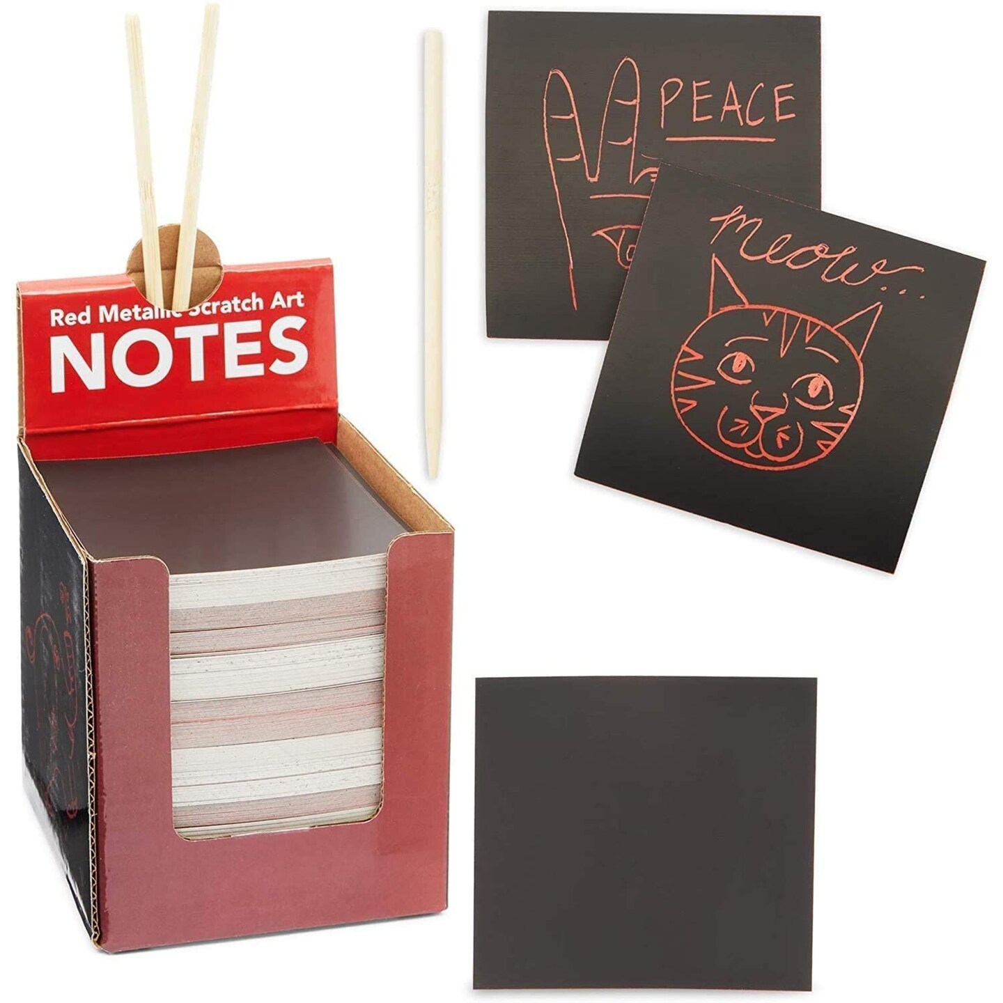 Red Scratch Off Notes with 2 Wood Styluses Sticks (Red Metallic, 3.5 in ...