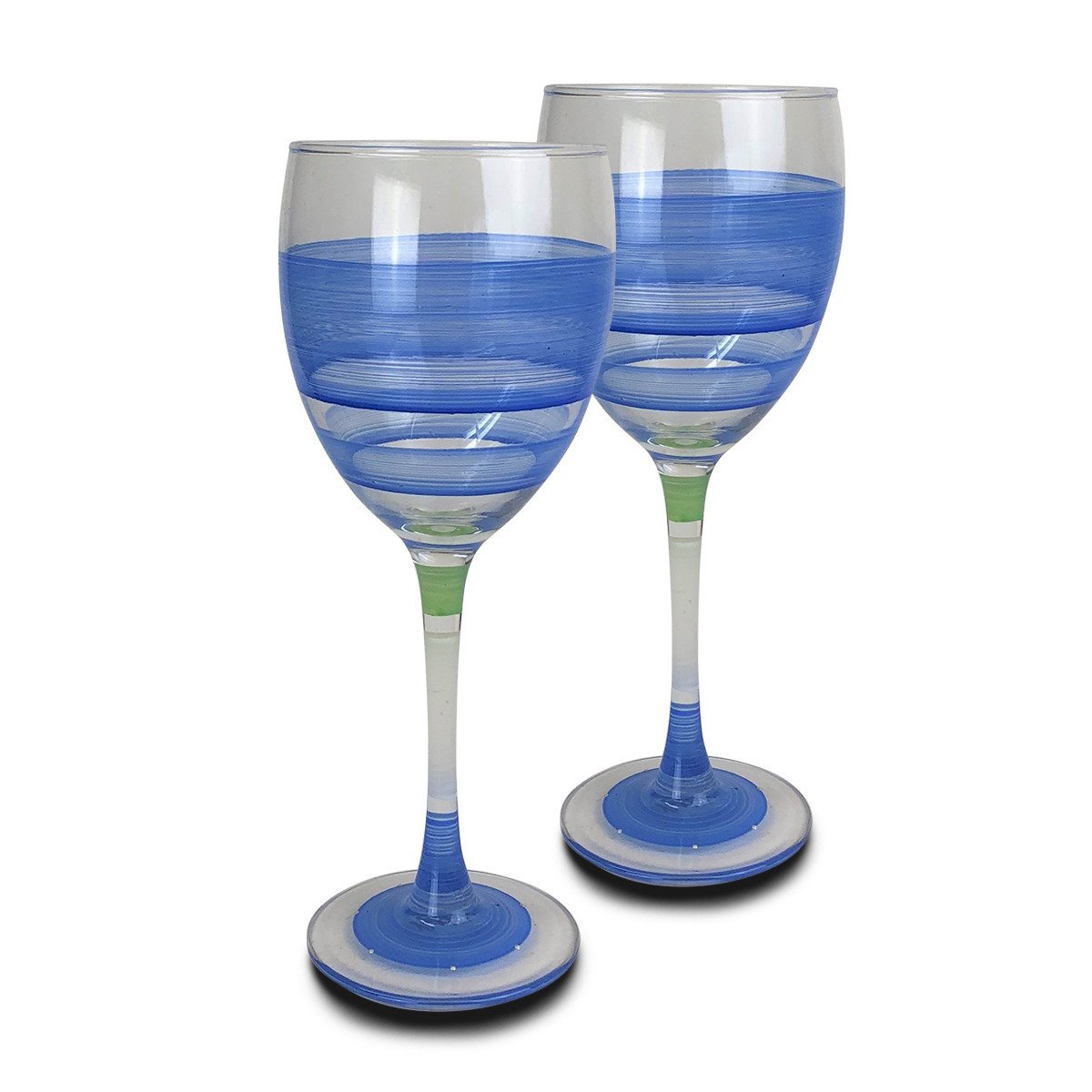 Hand Painted Glassware Cape Cod Cottage Stripe Blue Wine Set Of 2 ...
