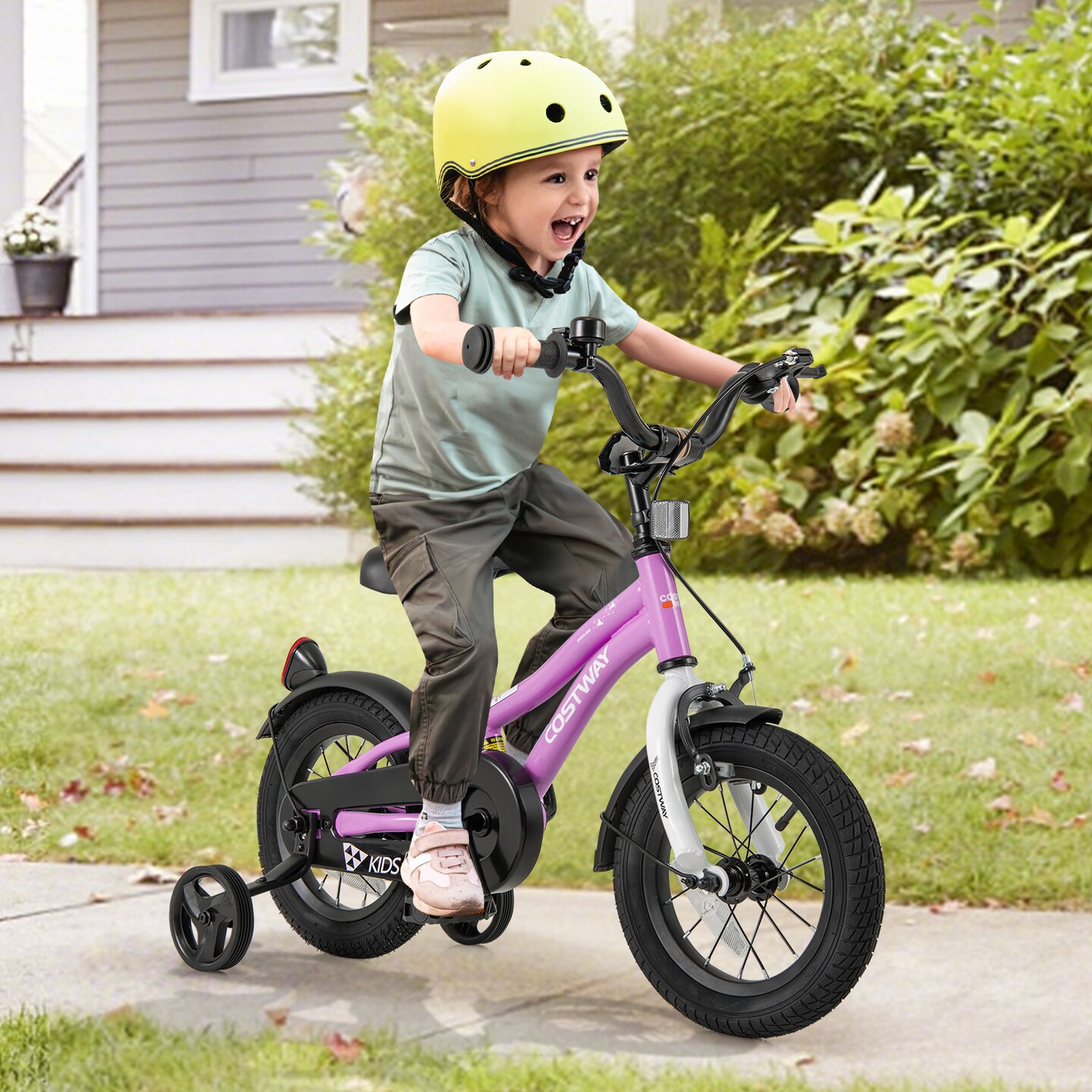 Children’s Bike with Shock-Absorbing Rubber Wheels and Dual Brakes and ...