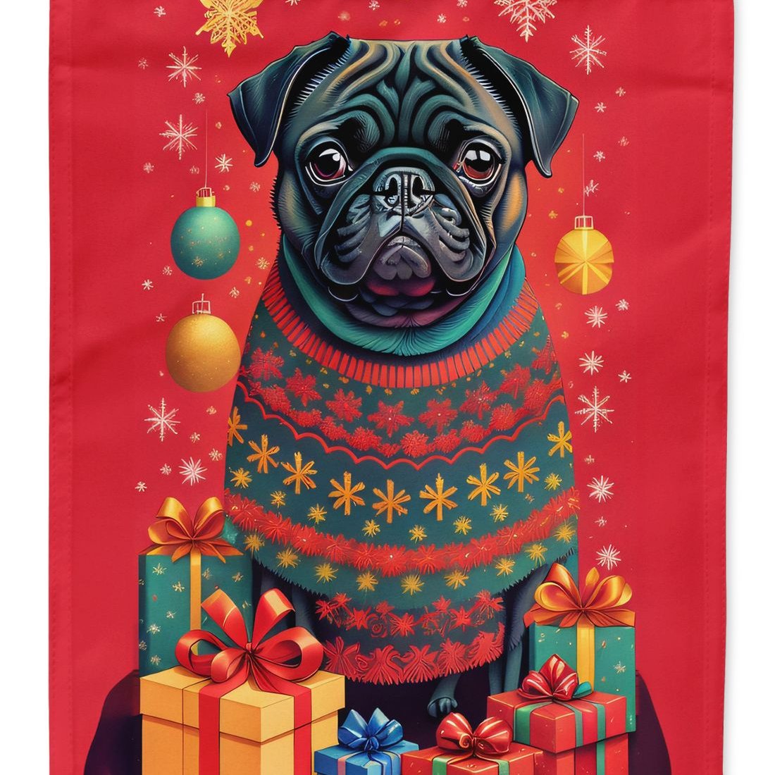 Edge Collections - 28" X 40" - Black - Pug Holiday Christmas Large ...
