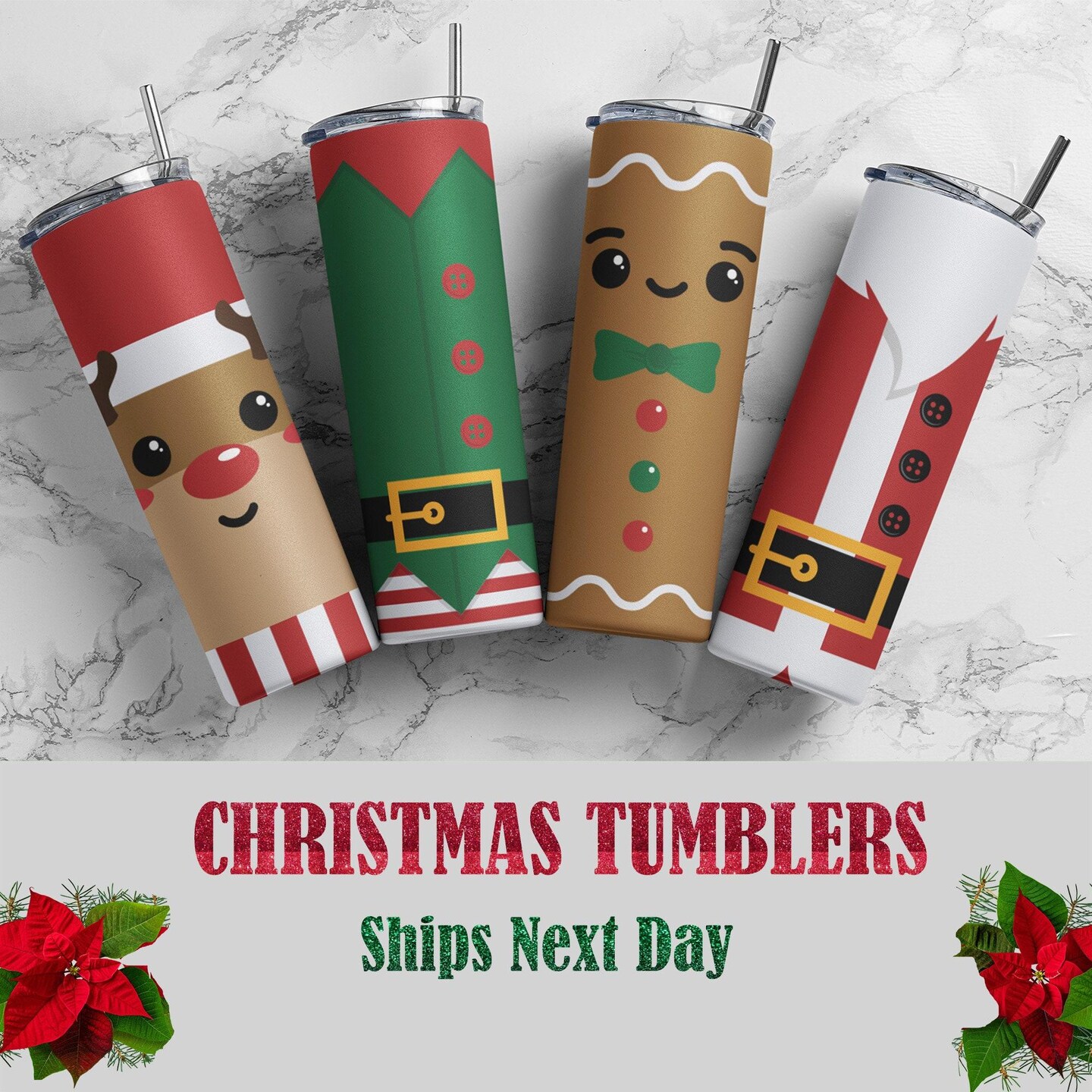 Family Matching Christmas Tumbler w Santa, Elf, Reindeer, Gingerbread ...
