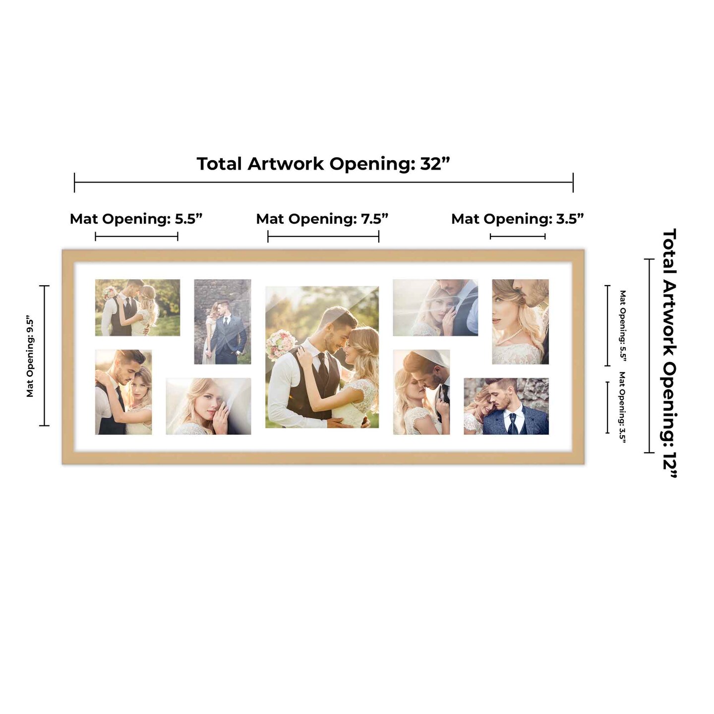Natural Finish Collage Frame - White Mat, 20 Frame Sizes to Choose From ...
