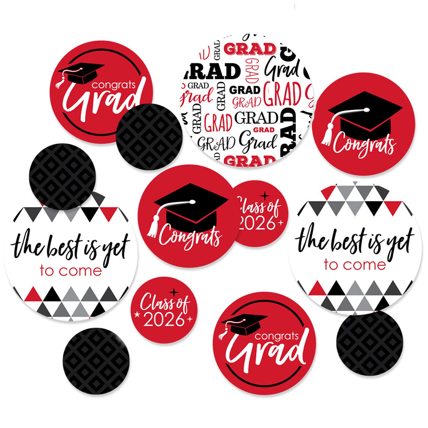 Big Dot of Happiness 2026 Red Graduation Party Giant Circle Confetti ...