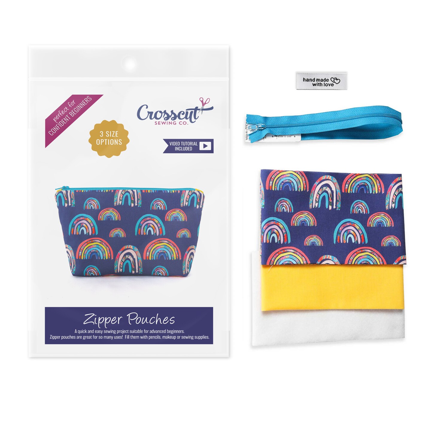 Crosscut Sewing Co.® Zipper Pouch Sewing Project Kit for Beginners with ...