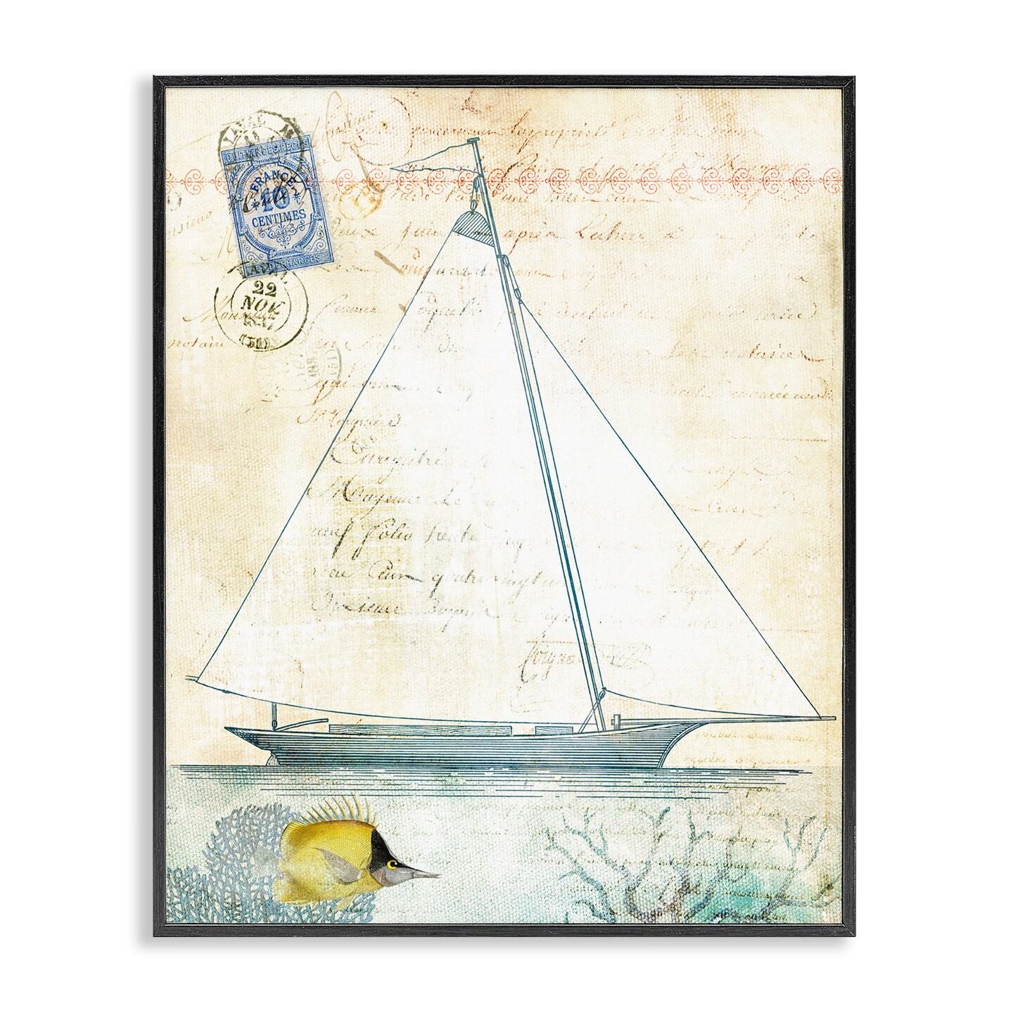 Stupell Industries Vintage Sailboat & Postal Stamp Framed Giclee By Susan Arnot | Michaels