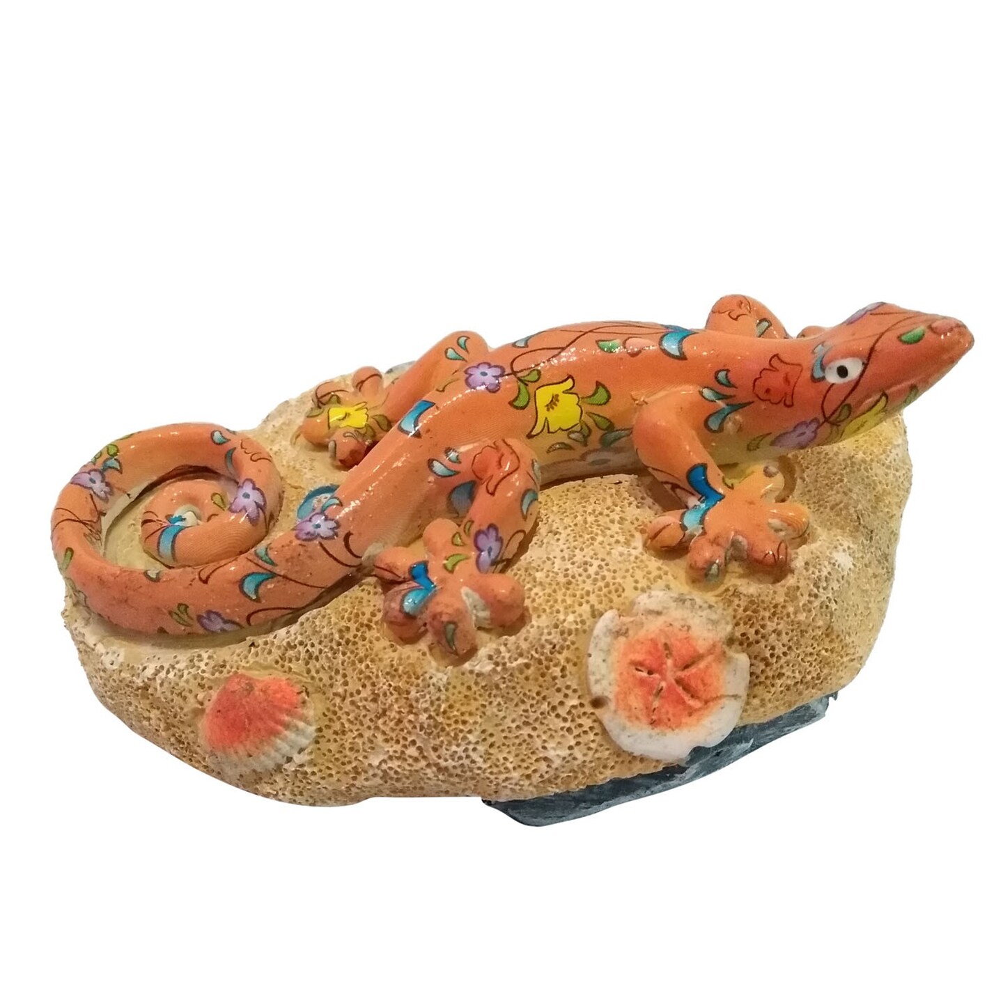 Resin Orange Gecko On Rock Figure Figurine Home Decor Beach Coastal ...