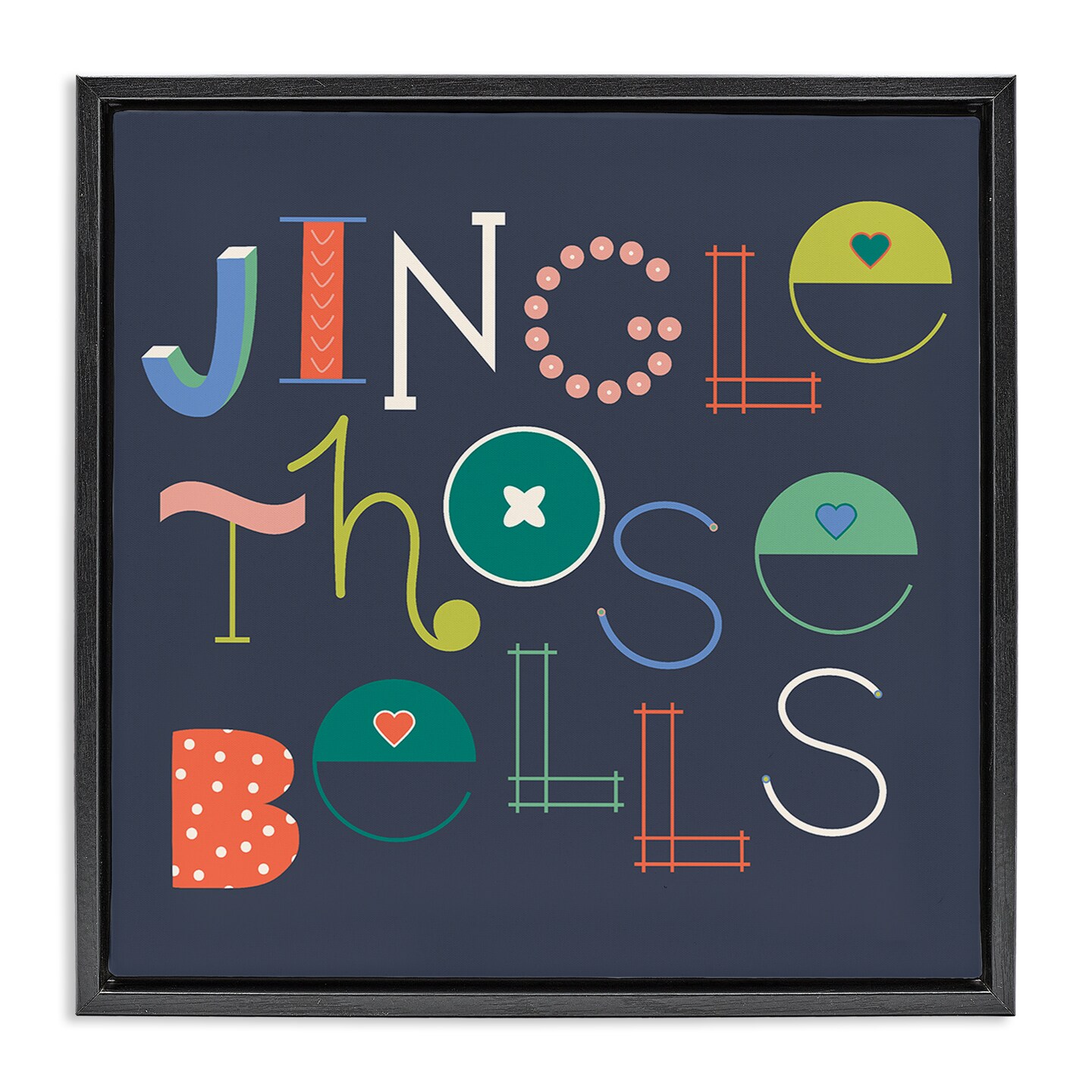 Stupell Industries Eclectic Jingle Bells Phrase Floating Frame Design ...