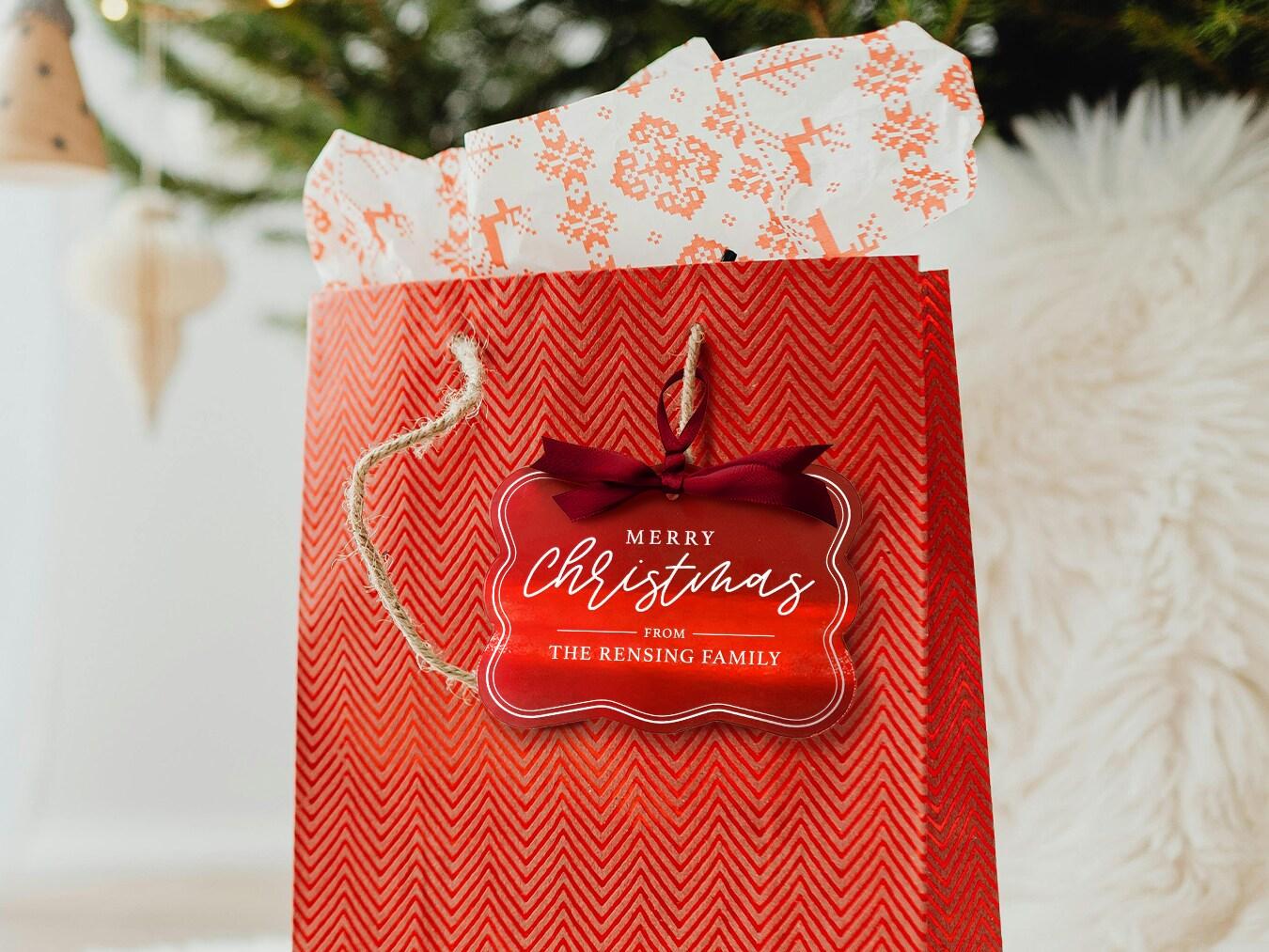 Custom Red Metallic Merry Christmas Gift Tag | Personalized Name Tag ...
