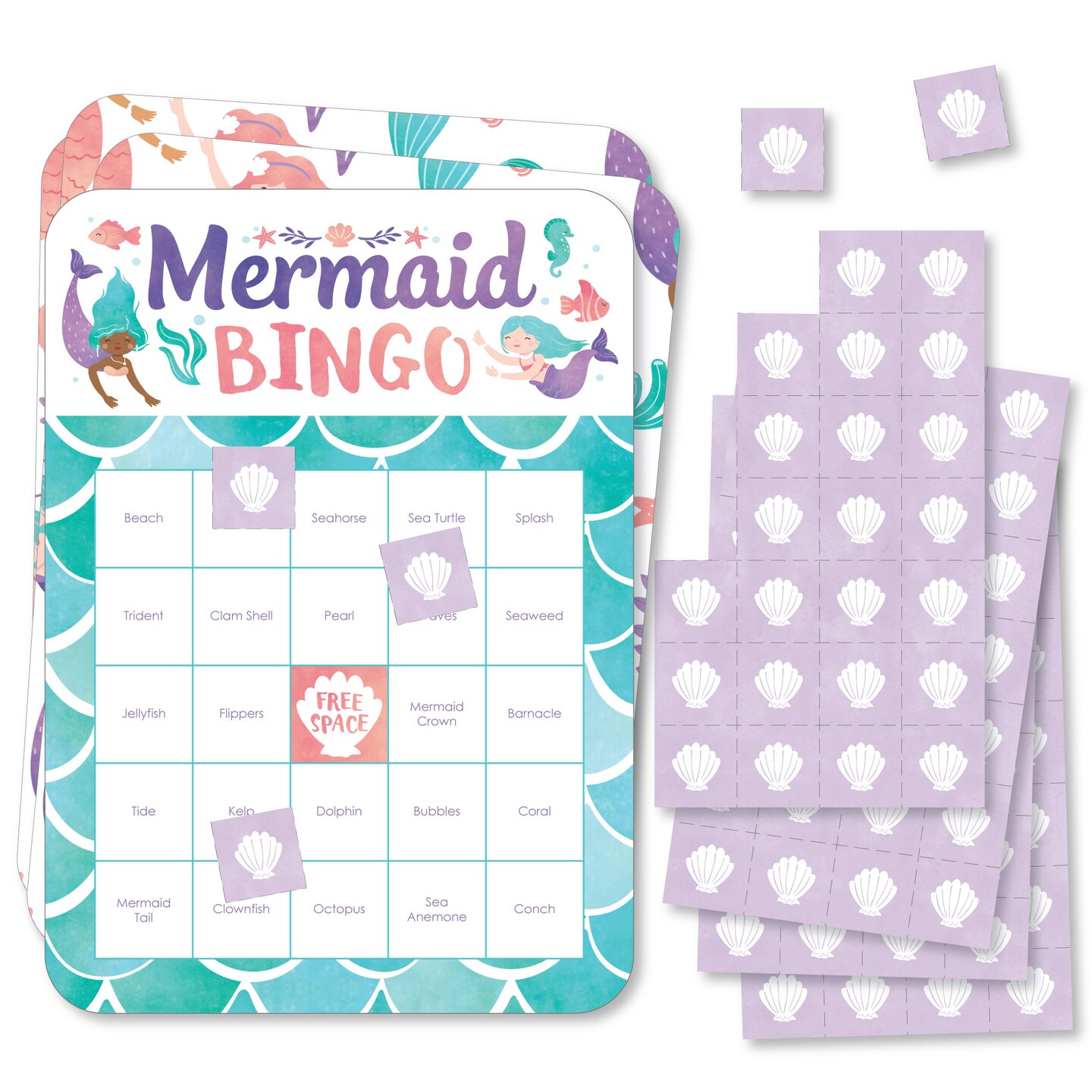 Big Dot of Happiness Mermaid Bingo Cards and Markers, Mermaid Birthday ...