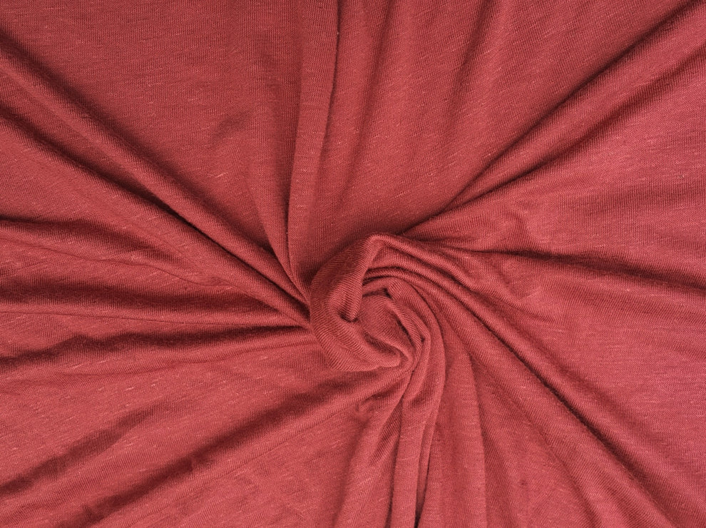 1 Yard Rustic Red Linen Blend Jersey Fabric Pre Washed Soft Stretchy ...