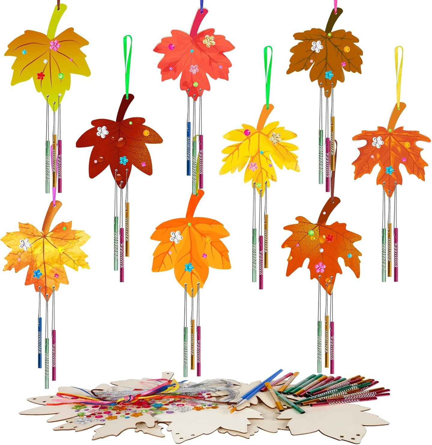9 Pack Fall Wind Chime Kit for Kids Make You Own Maple Leaf Wind | Michaels