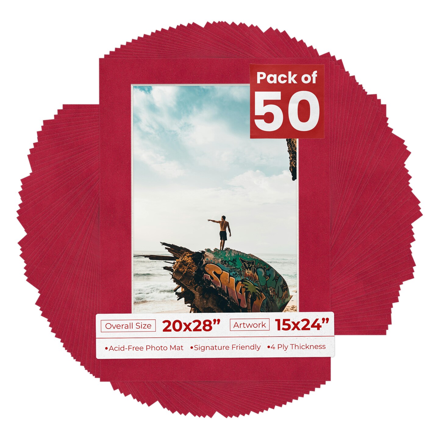 Red Suede Mat Board for 20x28 Frames - Fits 15x24 Photos, Color: Red ...
