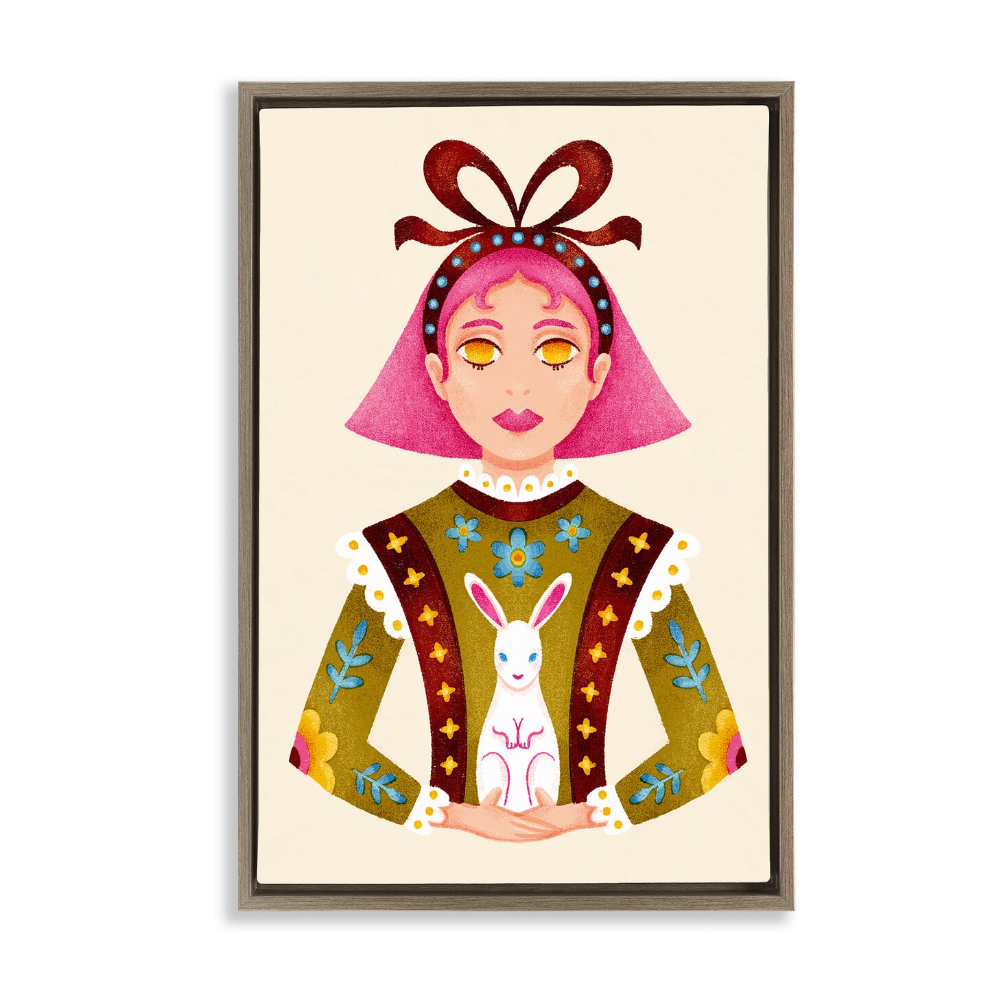 Stupell Industries Pink Haired Girl & Bunny Floating Frame Design by ...