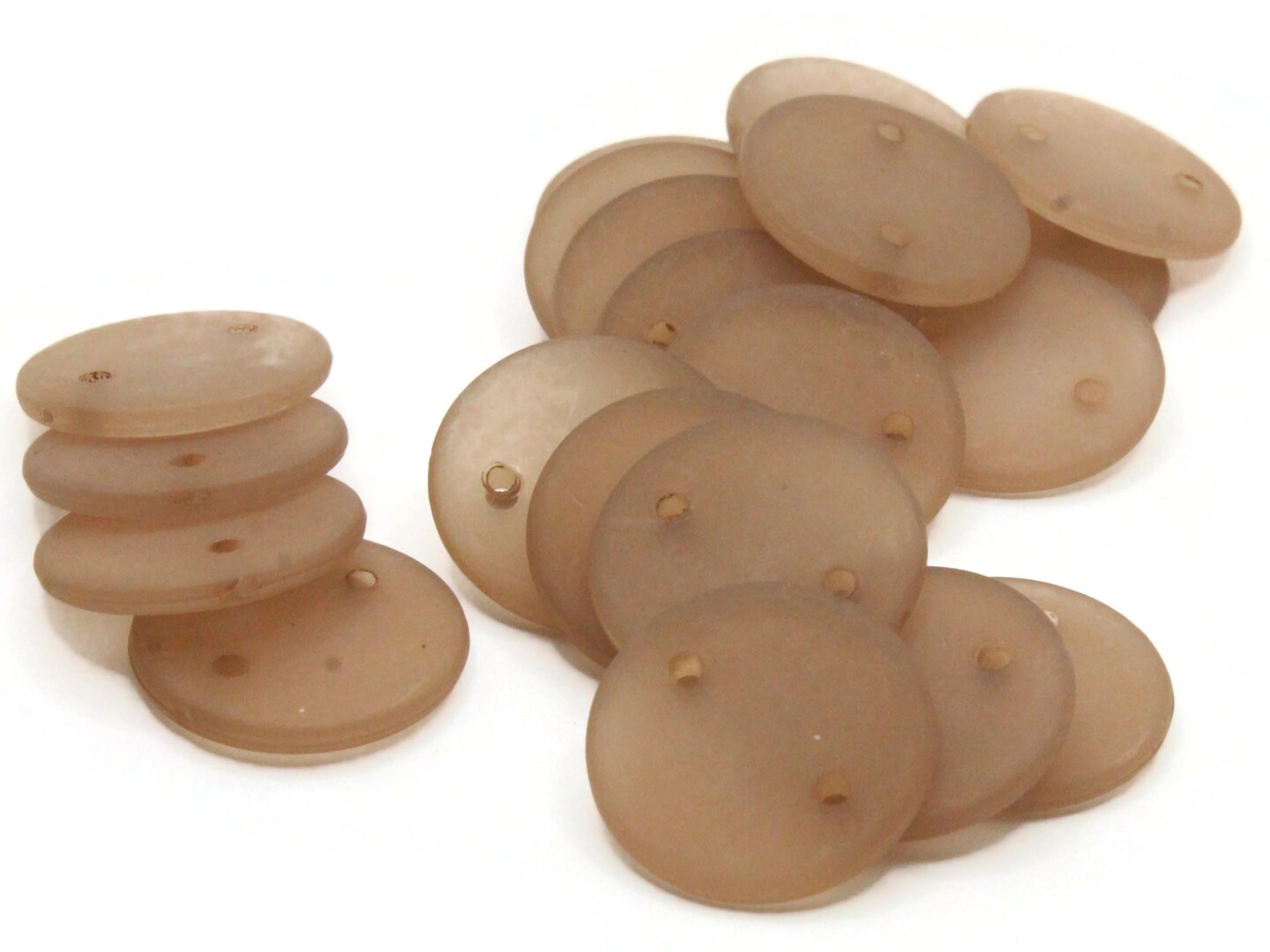 20 16mm Flat Round Two Hole Link Frosted Brown Vintage Lucite Plastic ...
