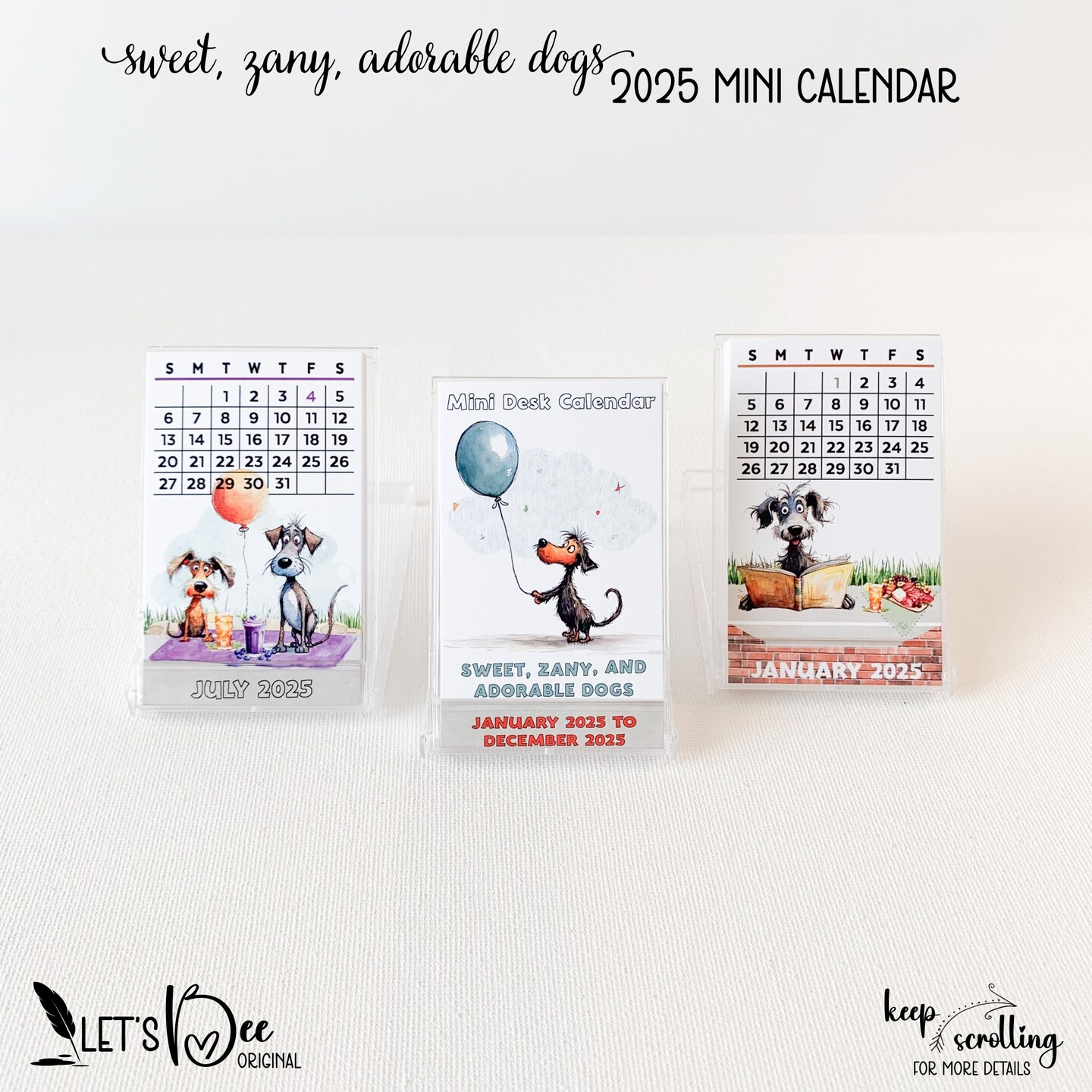 2025 Dog Cartoon Mini Desk Calendar, 2025 Silly Dog Calendar with Case ...