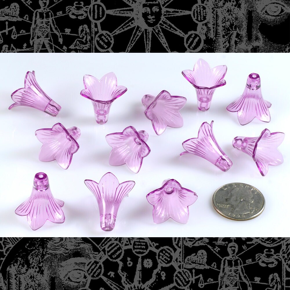 20mm x 22mm Transparent Orchid Resin Flower Caps - Set of Twelve ...