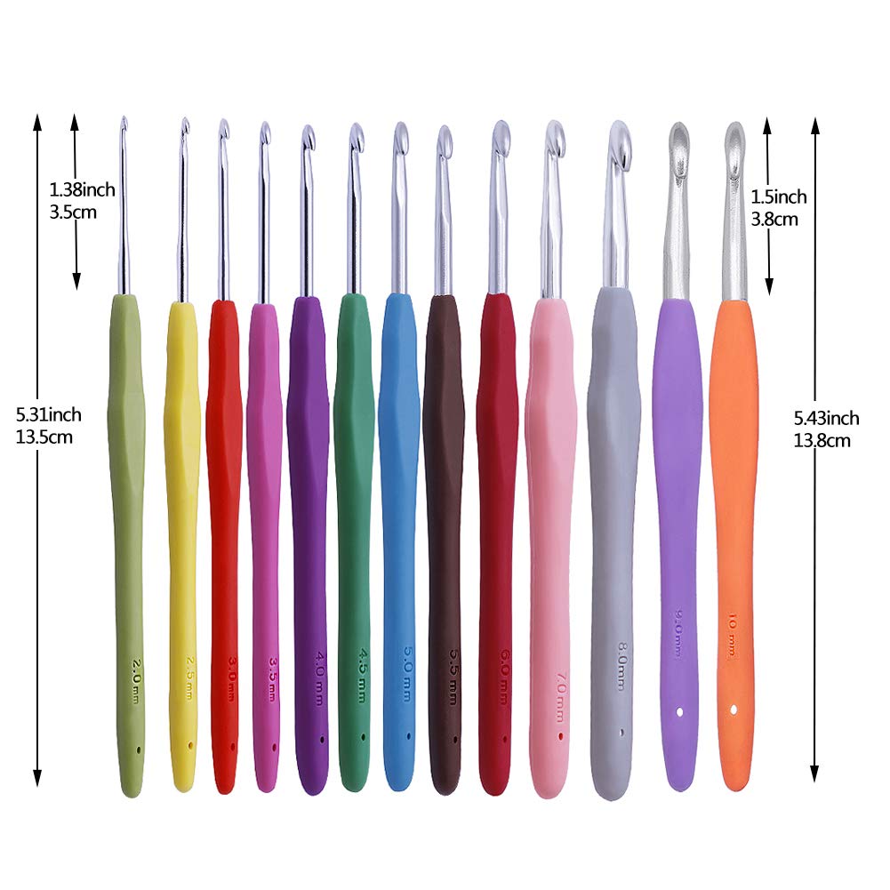 Crochet Hook Grips BCMRUN Crochet Hooks Set,14 Pcs 2.25mm(B)-10mm(N ...