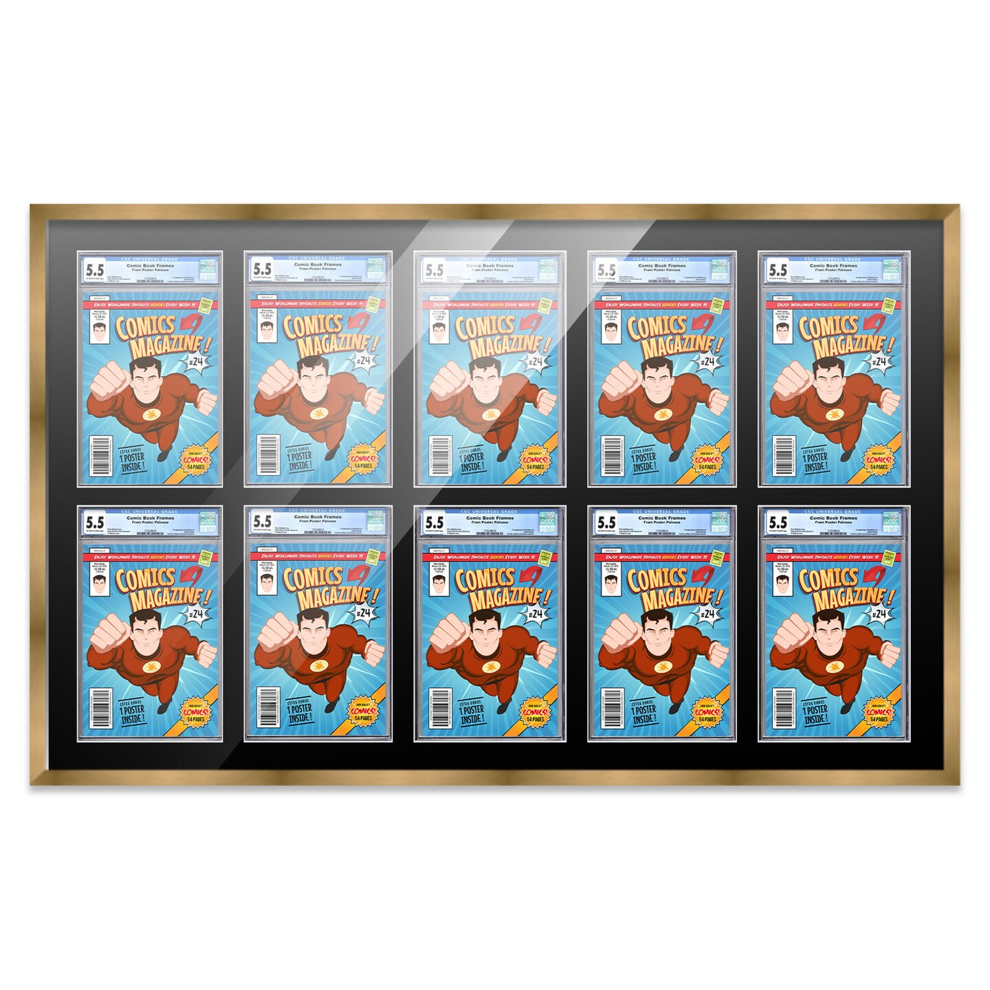Comic Book Frame with Mat for 10 Graded Comics - Bronze Wood Comic ...