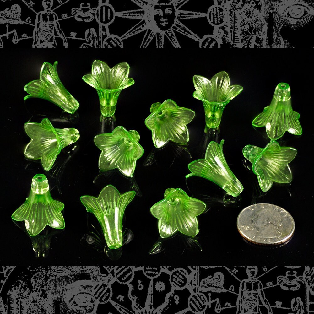 20mm x 22mm Transparent Green Resin Flower Caps - Set of Twelve - FW2 ...