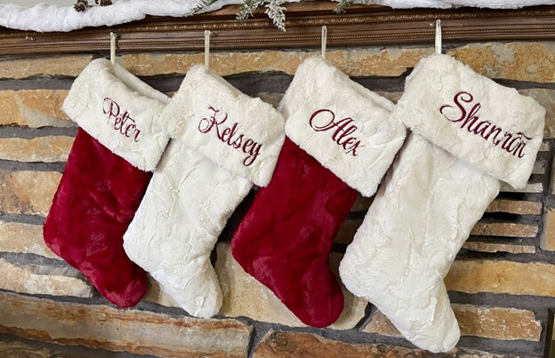 Luxurious Red Fur Stocking with Ivory Cuff - Personalized for a Festive ...